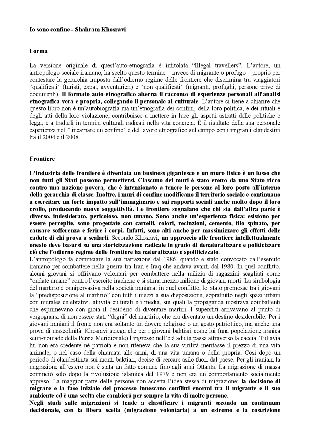 Io Sono Confine Shahram Khosravi Docsity