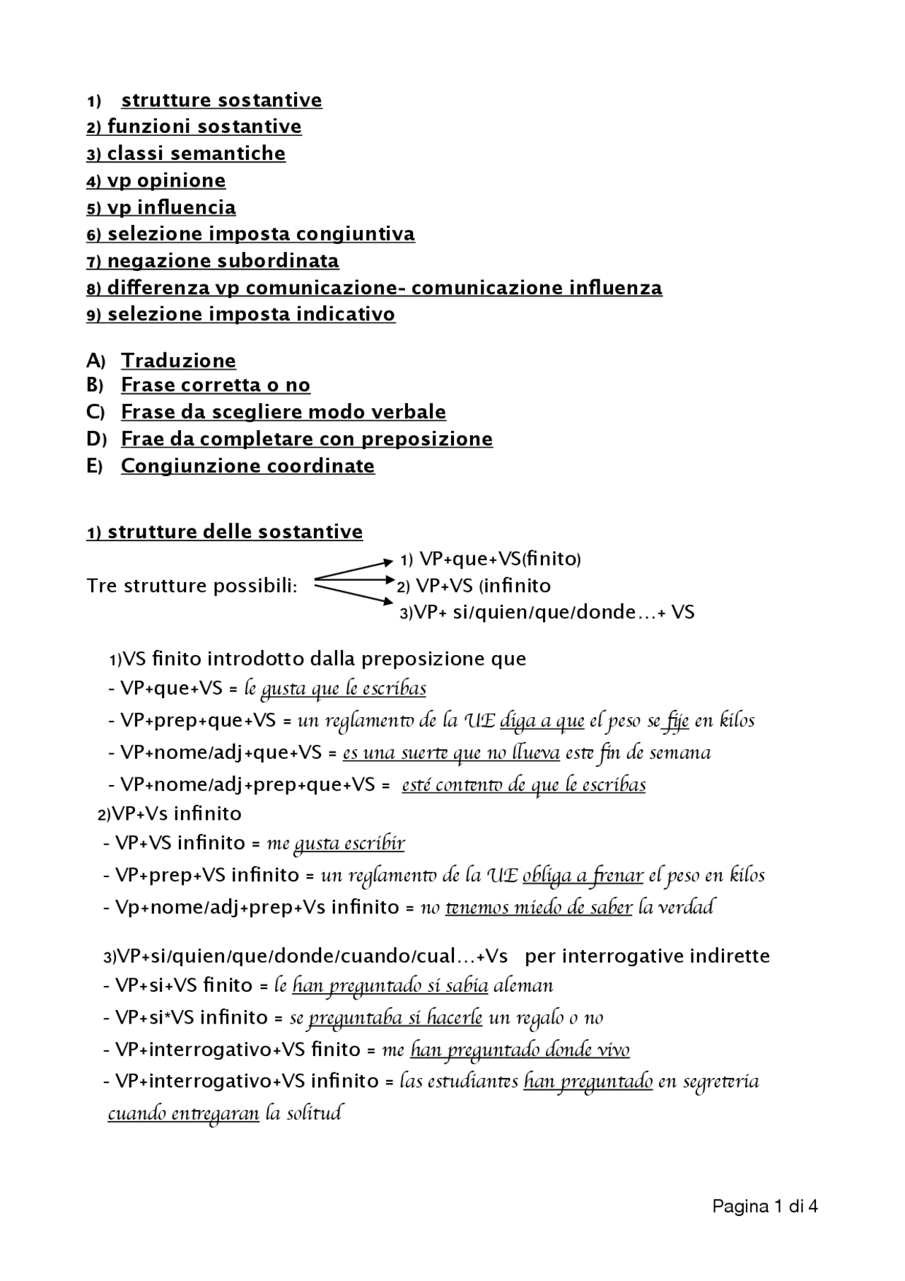 Verbi Principali Spagnoli uso nelle subordinate - Docsity