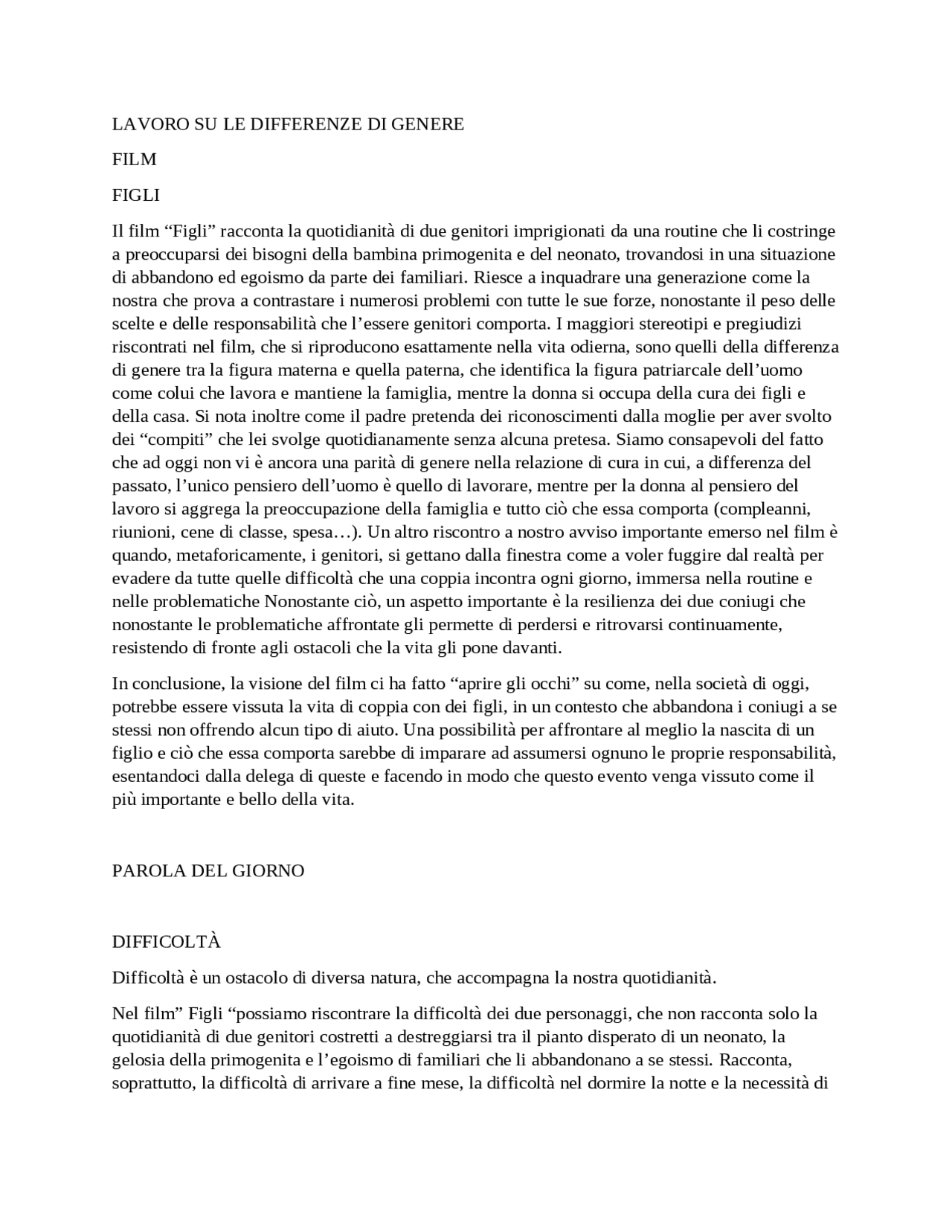 Differenze Di Genere Docsity