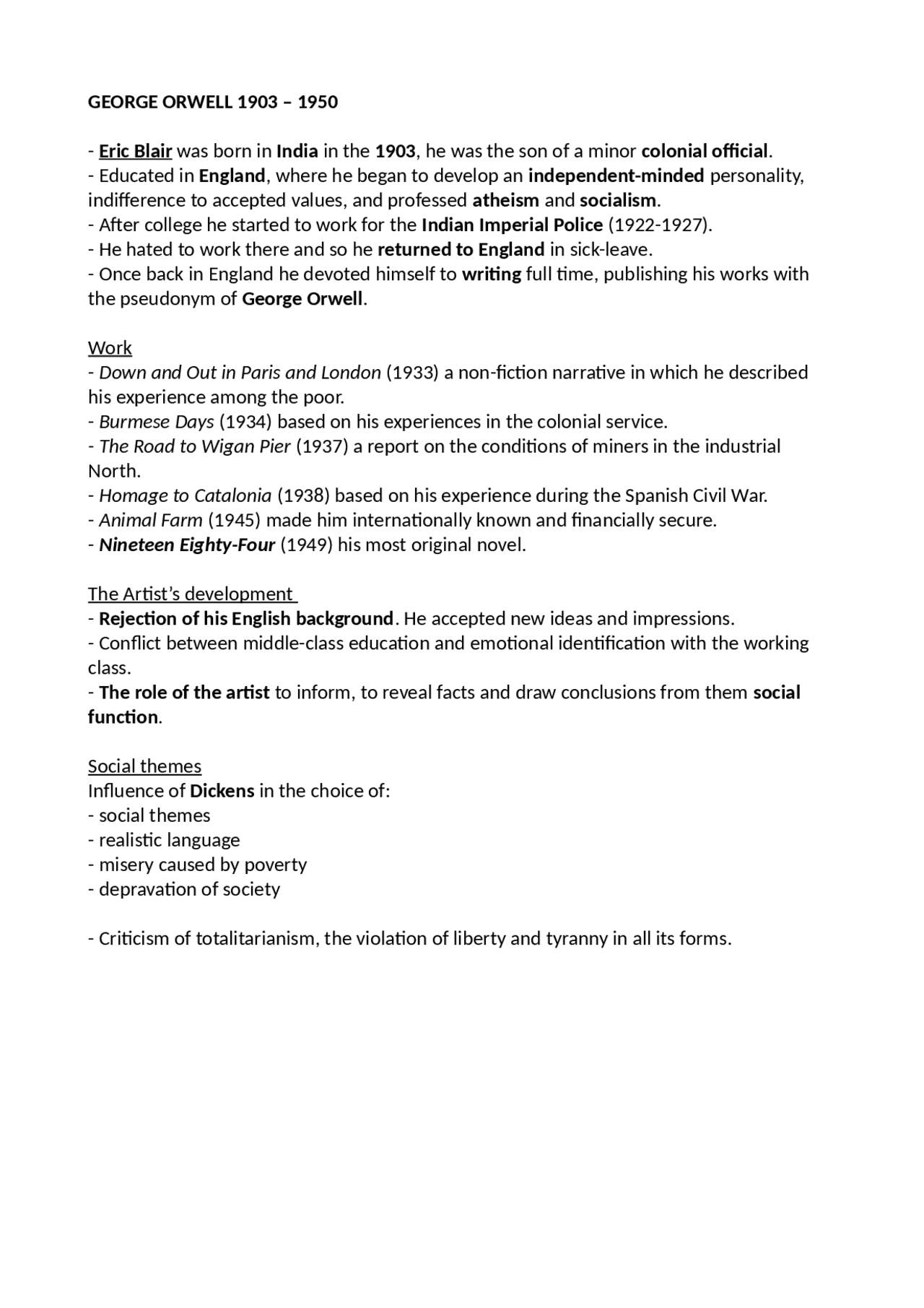 George Orwell and the utopian novel "1984" - Docsity