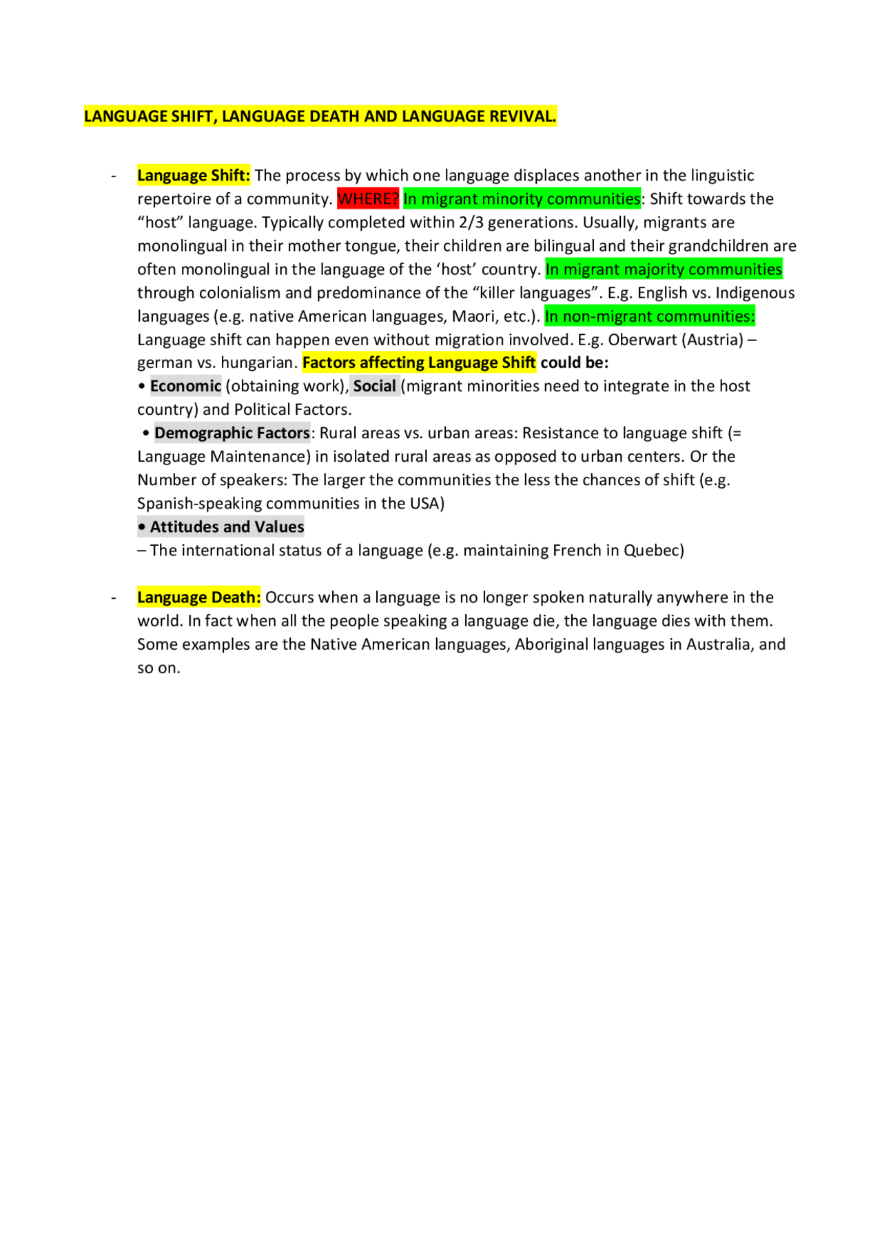 Language shift e language death riassunto - Docsity