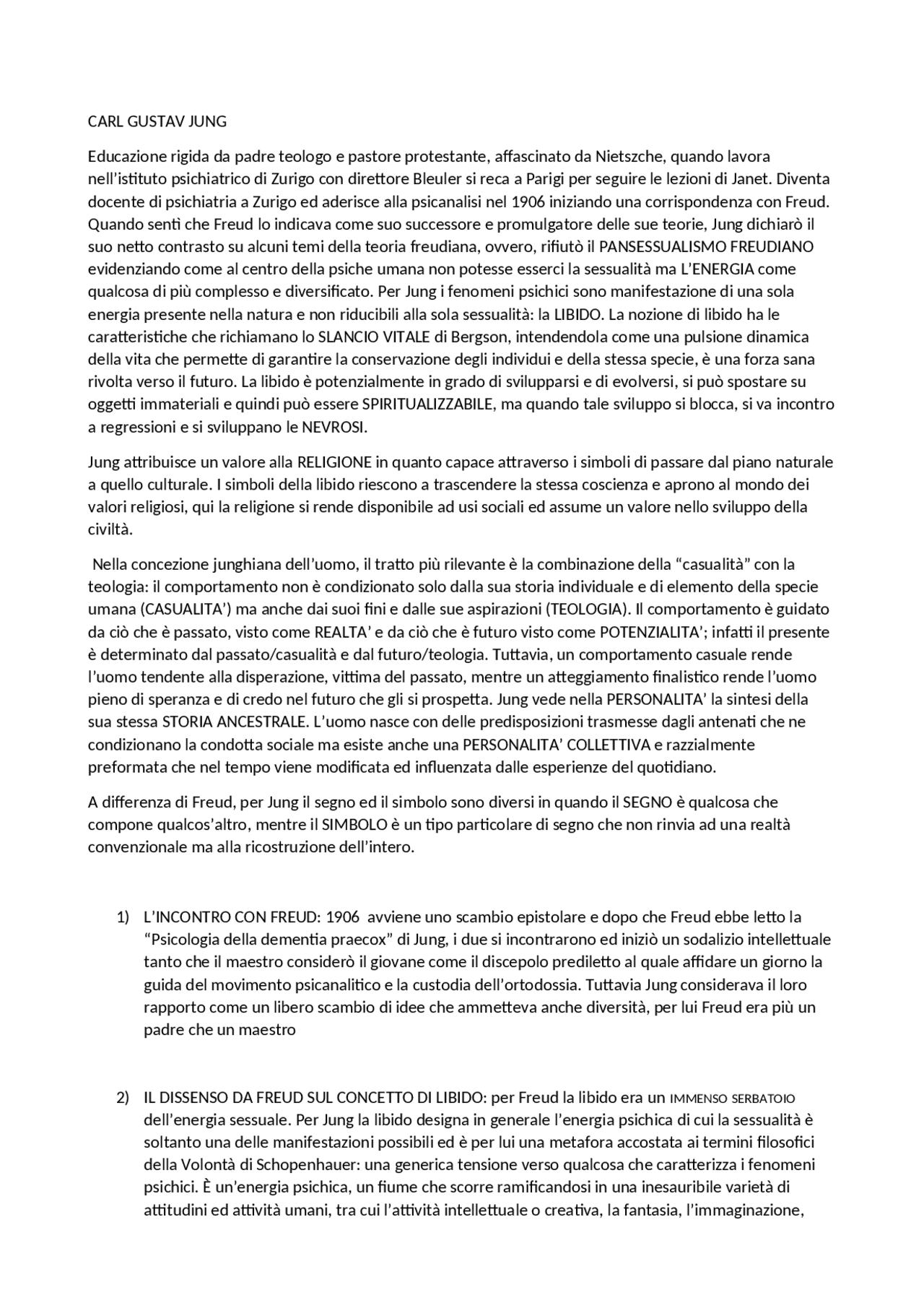 Riassunto Schematico Di Jung Docsity
