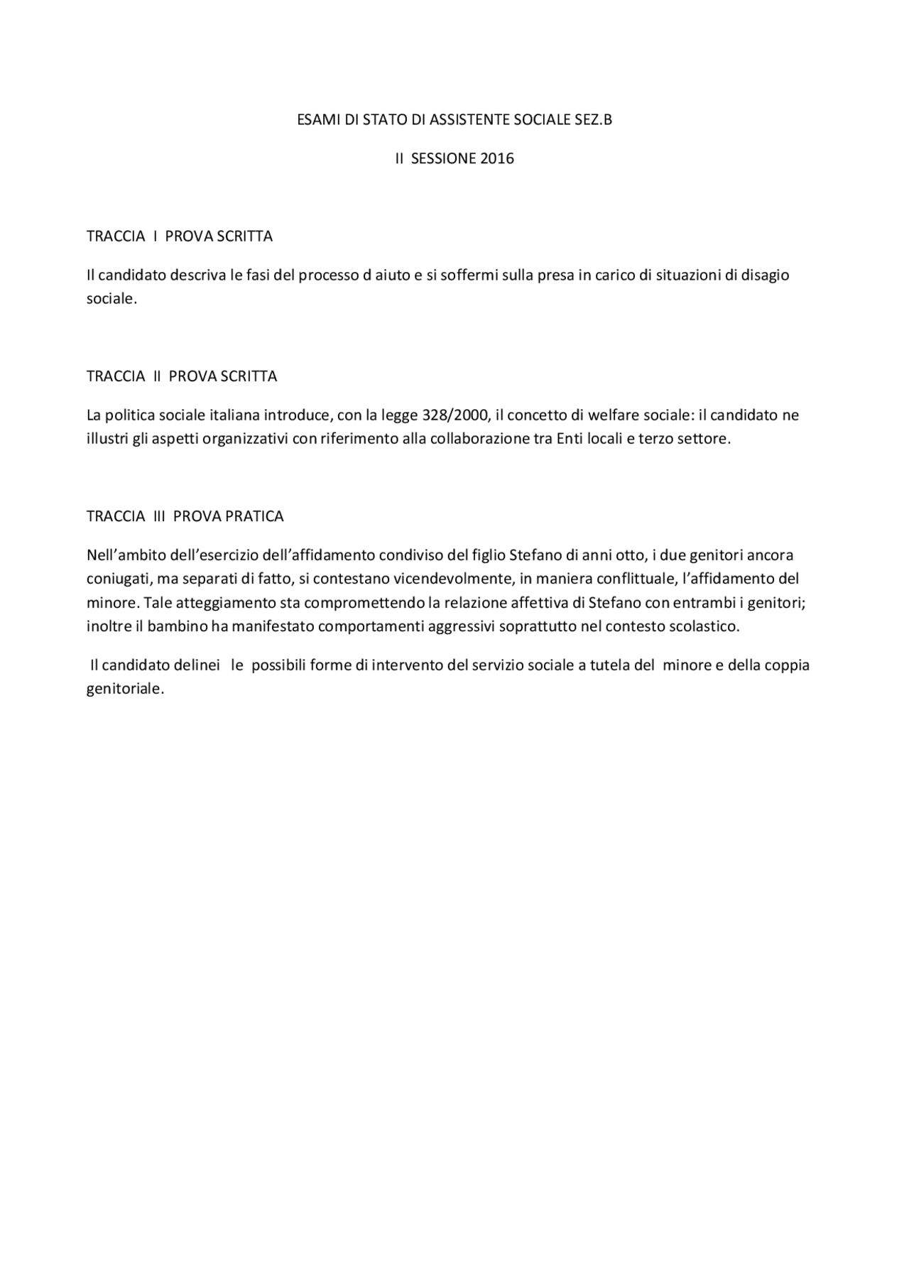 Tracce Casi Pratici Servizio Sociale Docsity