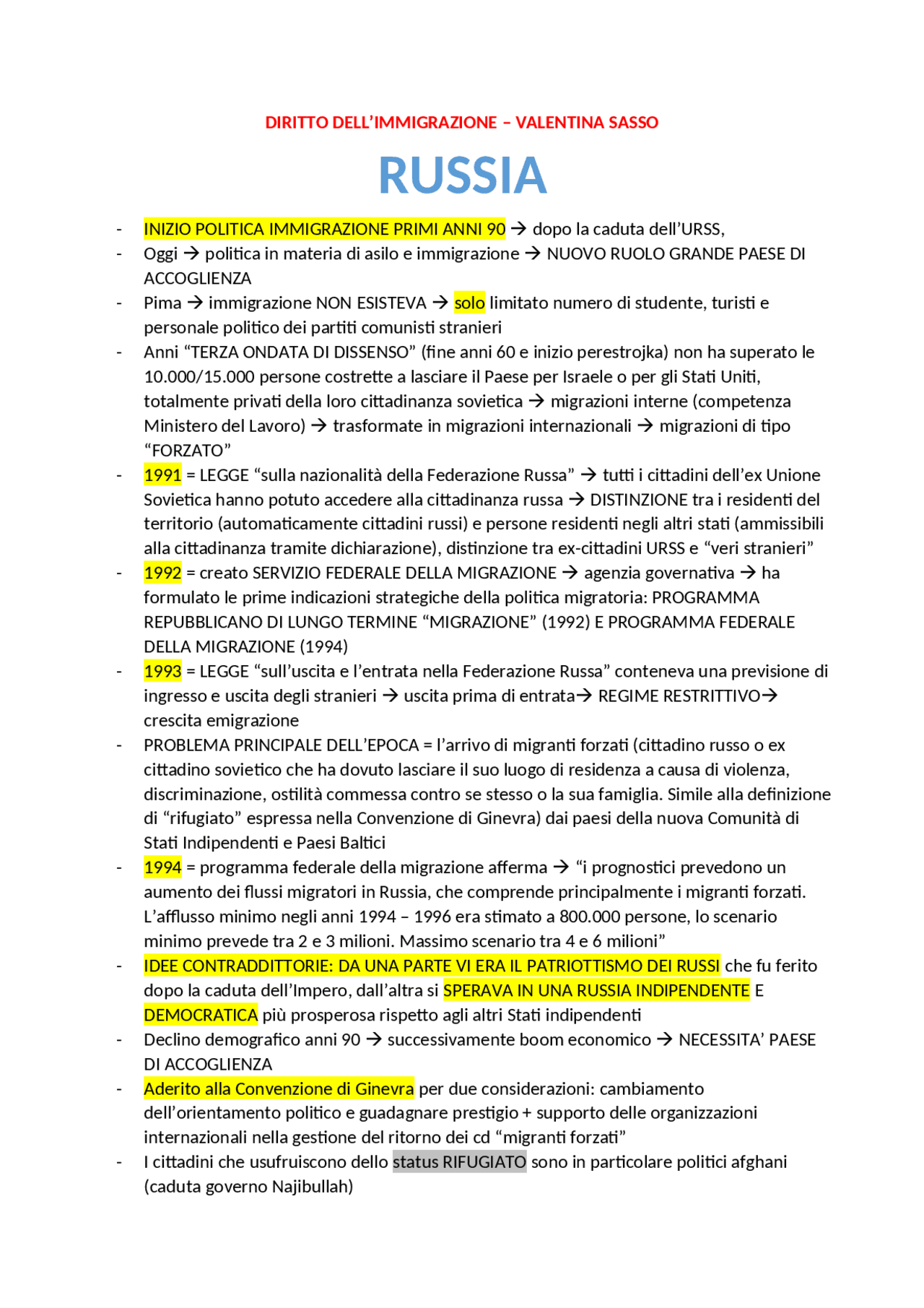 Riassunto Diritto Dellimmigrazione Unicusano Docsity