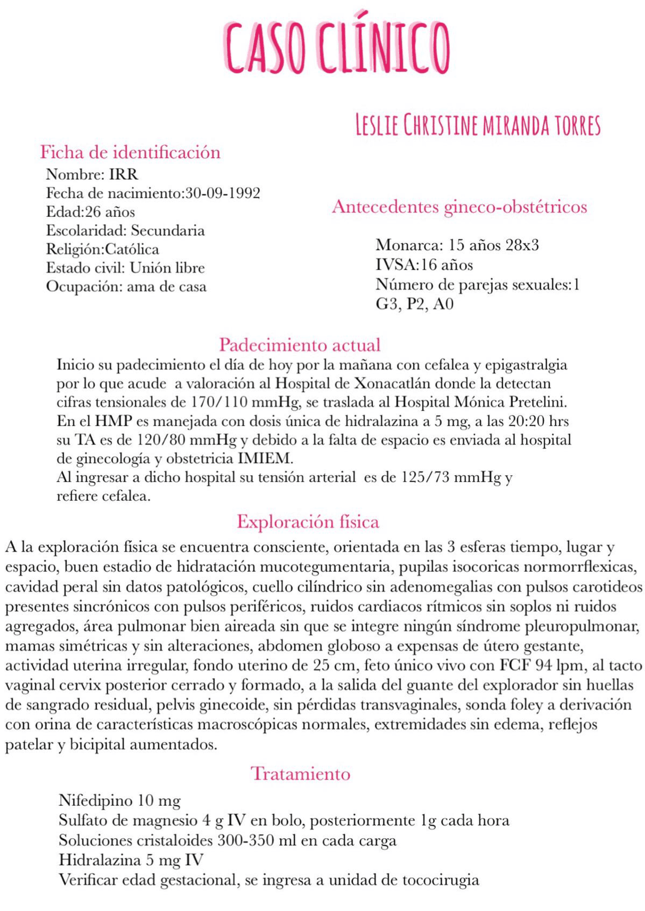Caso Clínico De Obstetricia Ejercicios De Obstetricia Docsity