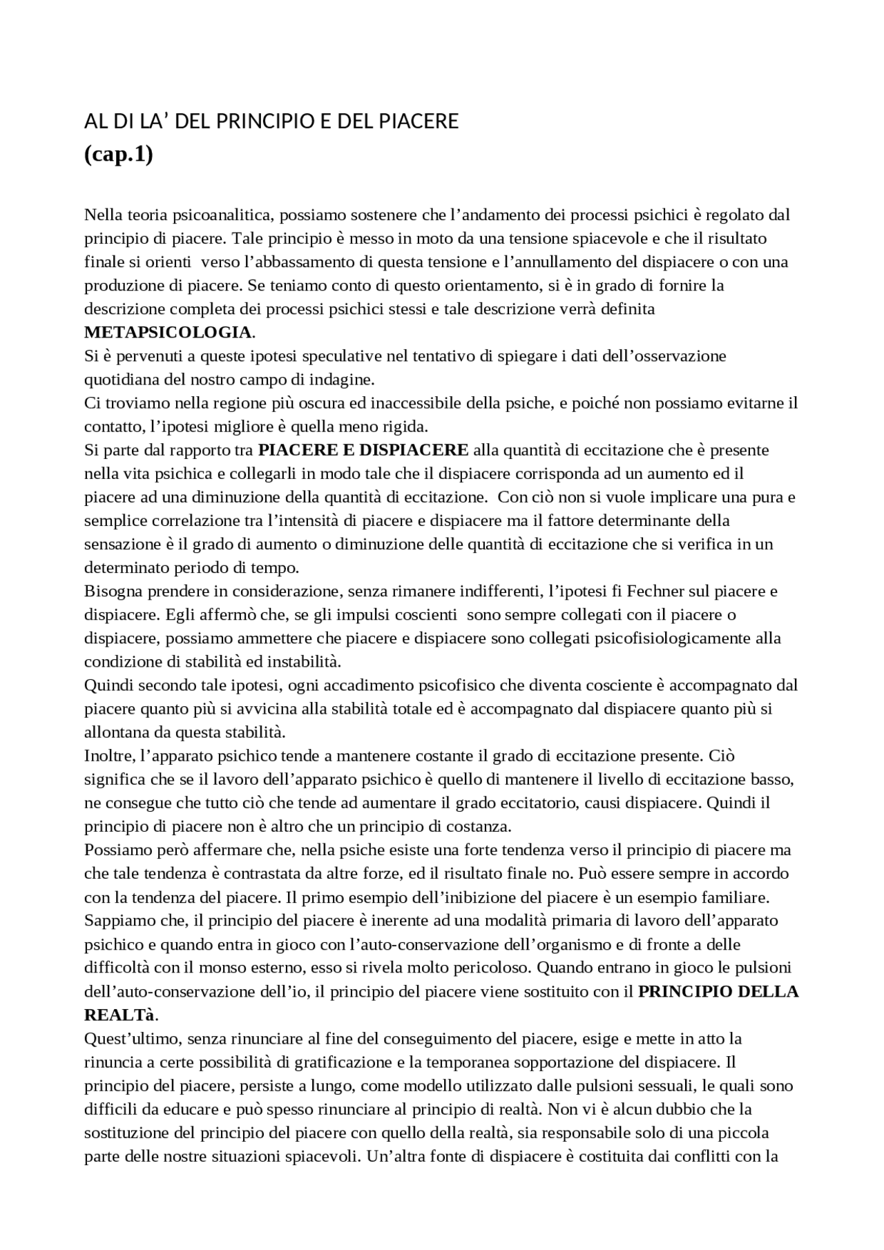 Al Di Là Del Principio E Del Piacere Di Freud Sintesi Del Corso Di