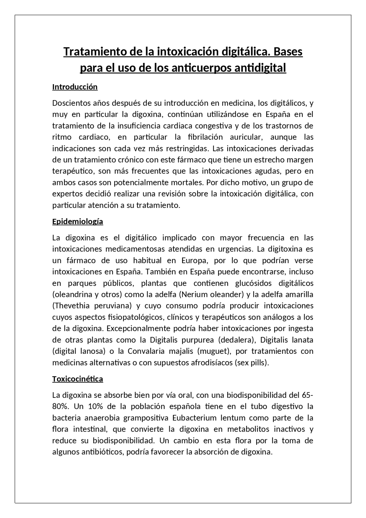 Intoxicación Digitálica | Resúmenes de Fisiopatología | Docsity