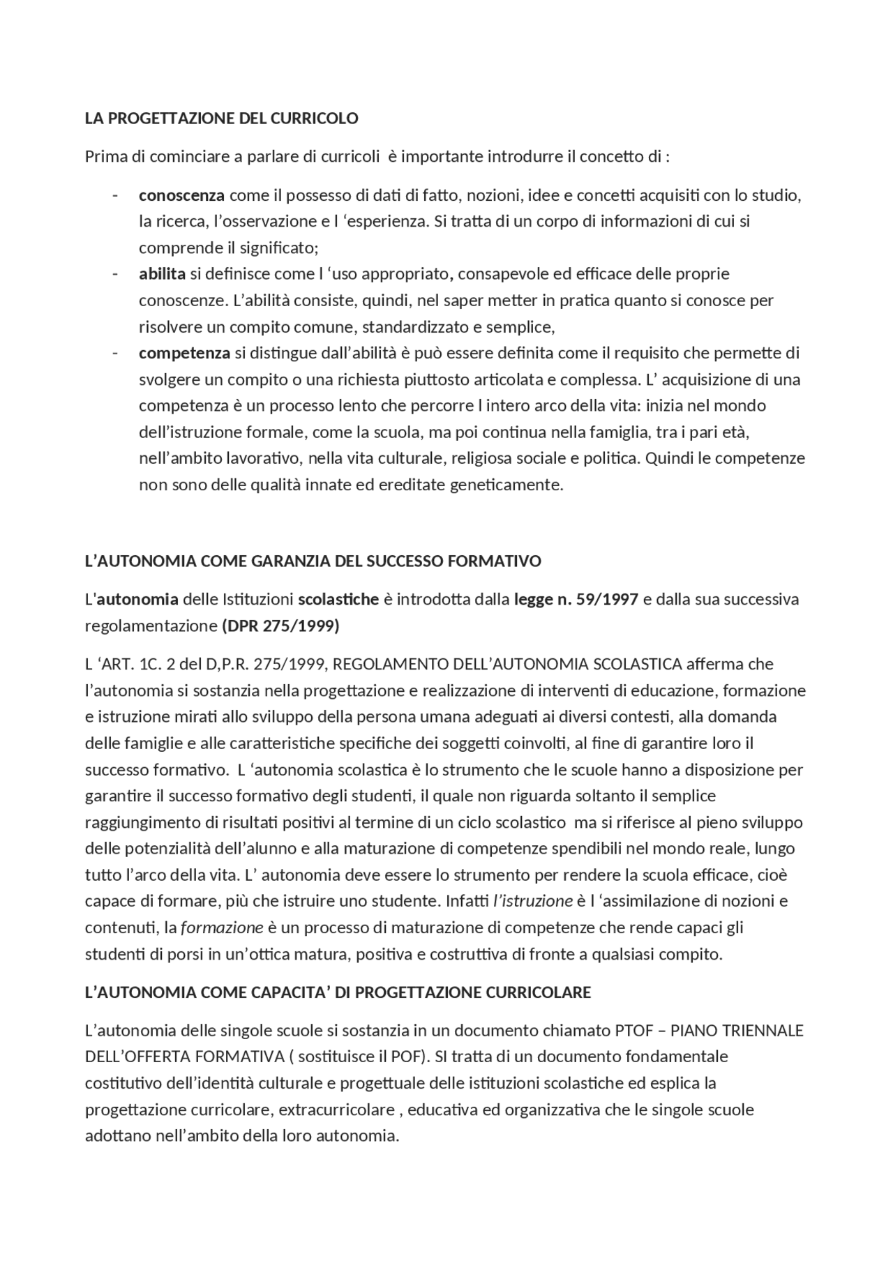 La progettazione del curricolo - Docsity