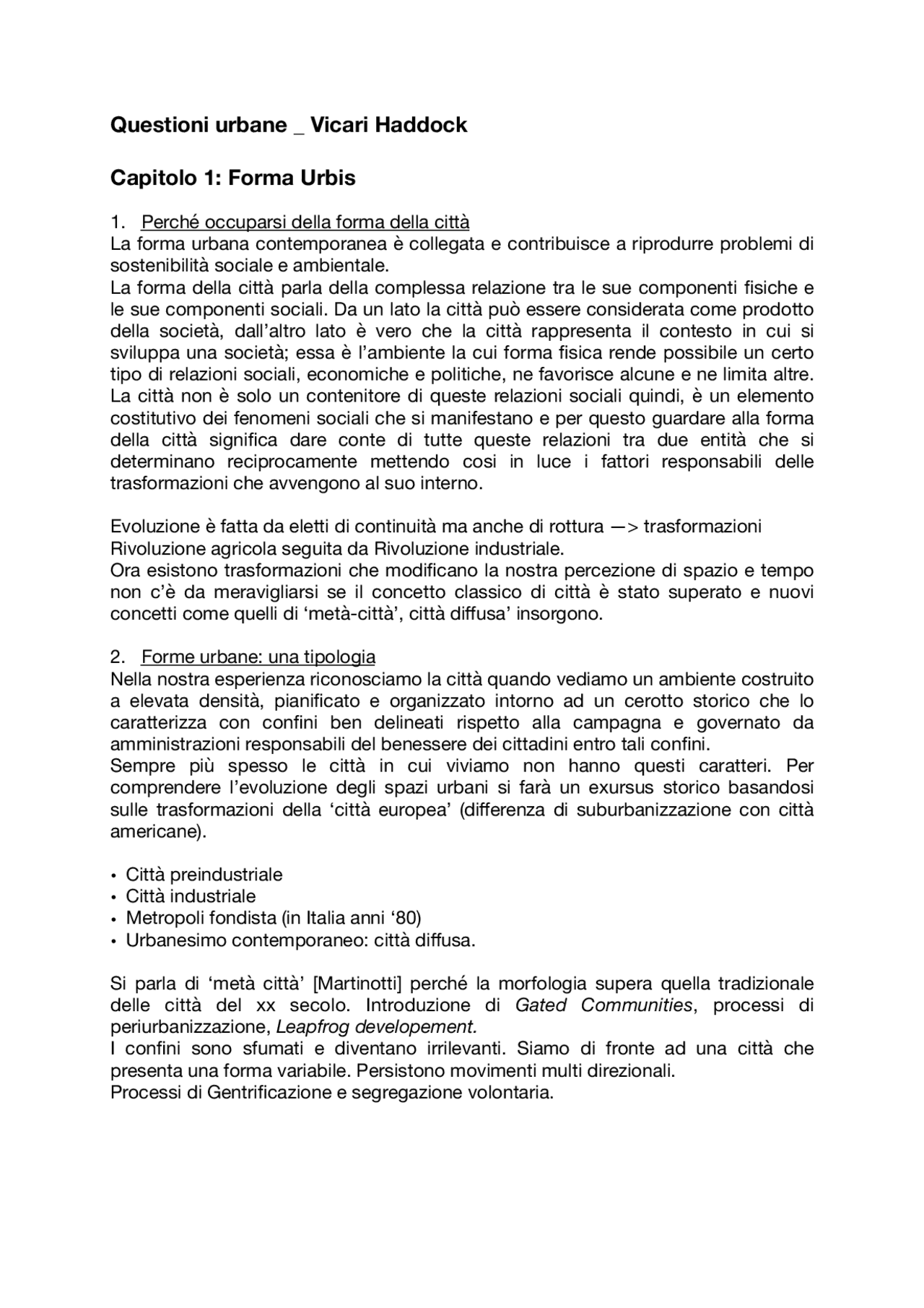 Questioni Urbane Vicari Haddock Docsity