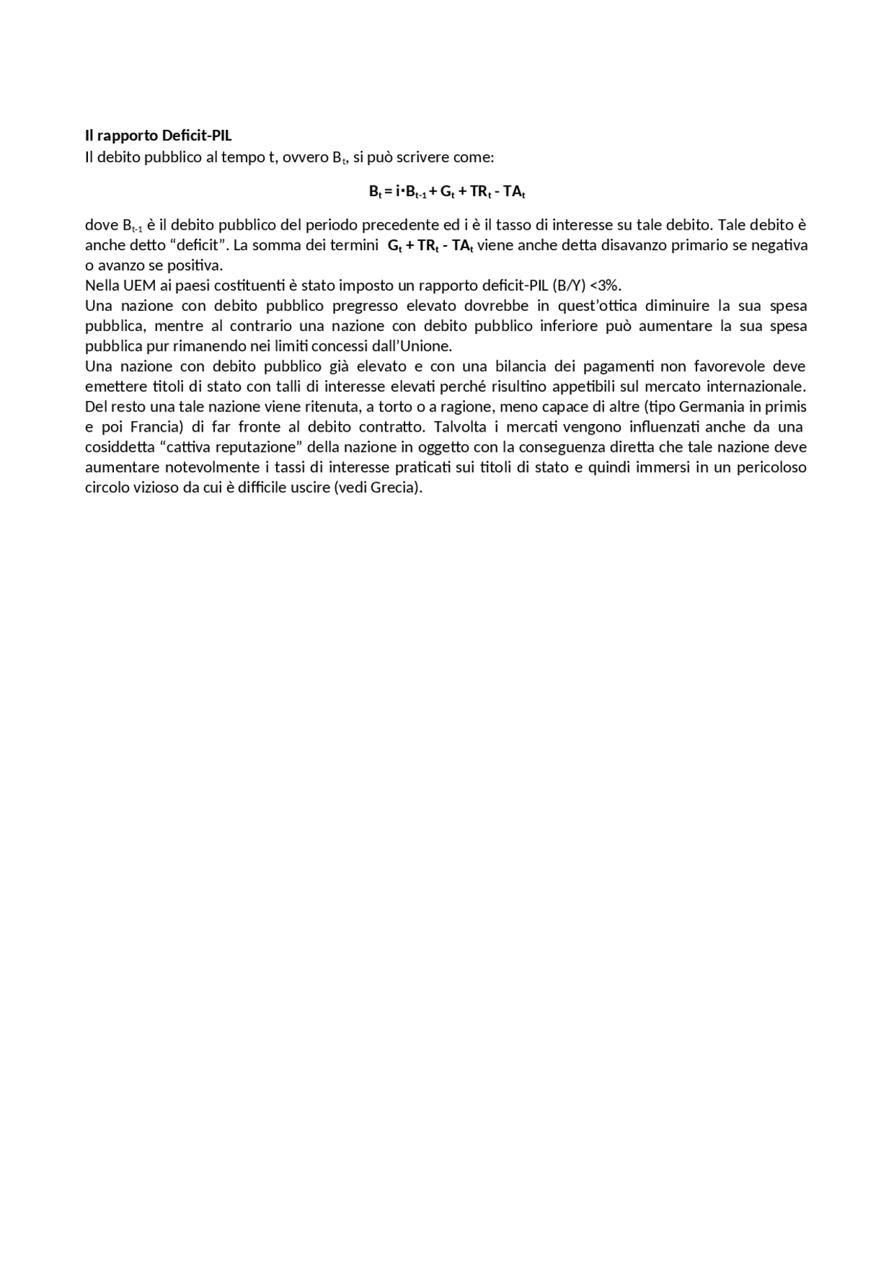 Schema Macro:rapporto deficit pil e formula - Docsity