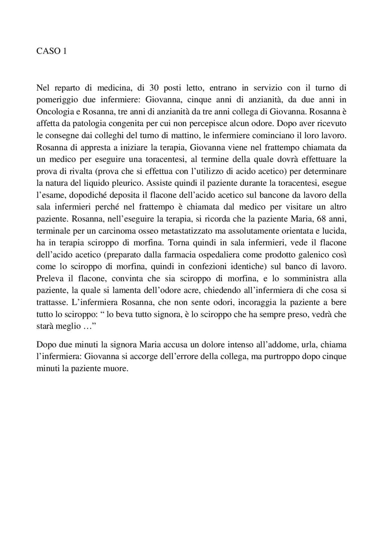 Casi Clinici Infermieristica Esercizi Di Infermieristica Docsity