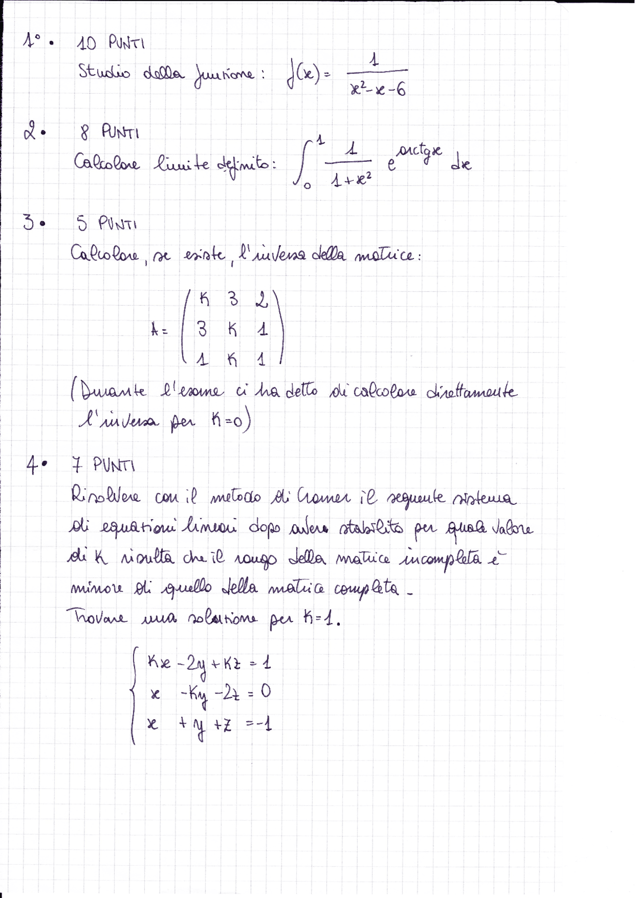 Prova di esame Matematica 1 Trani | Prove d'esame di Matematica Generale | Docsity