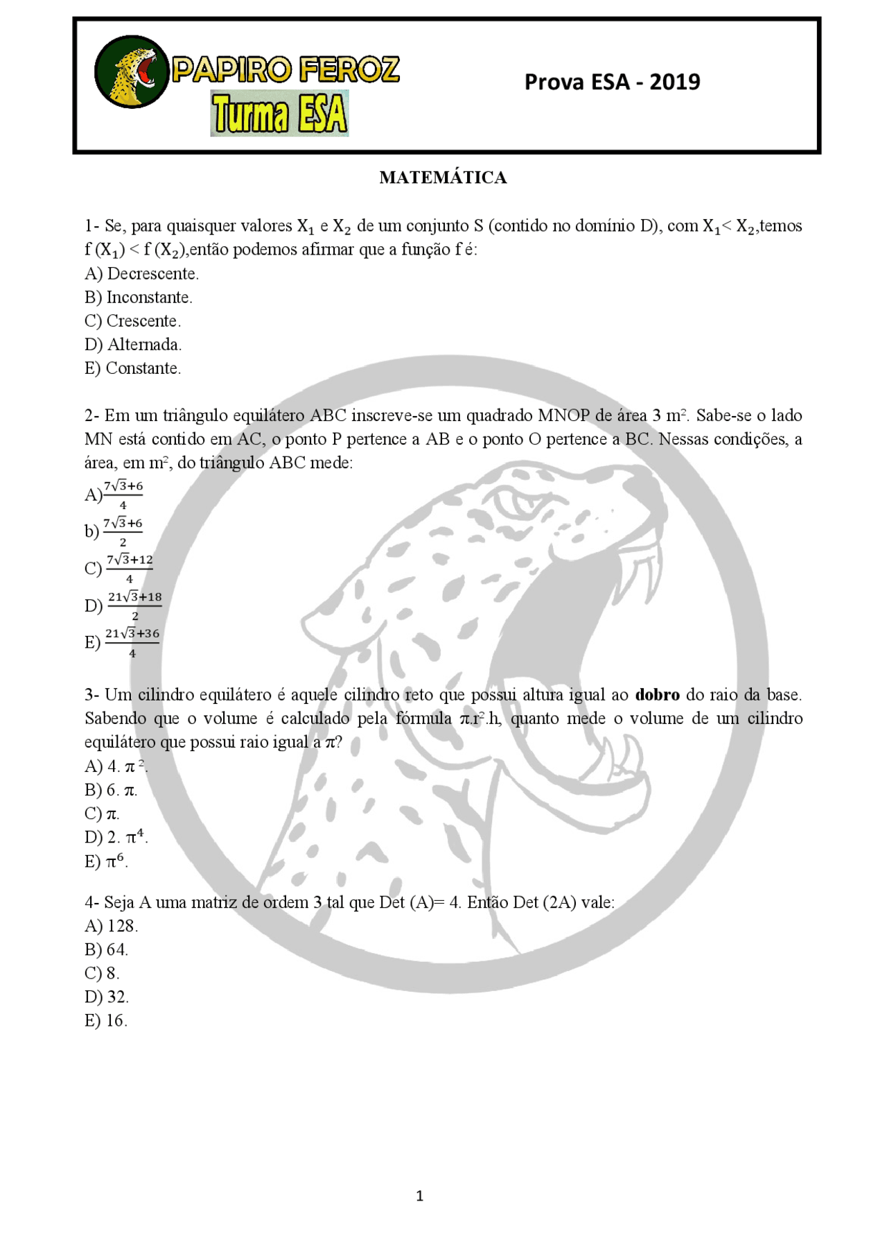 Prova da ESA 2019 com gabarito é questões anuladas - Docsity
