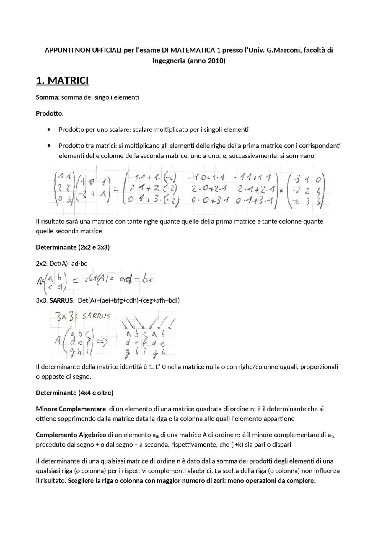Riassunto Di Matematica 1 Docsity
