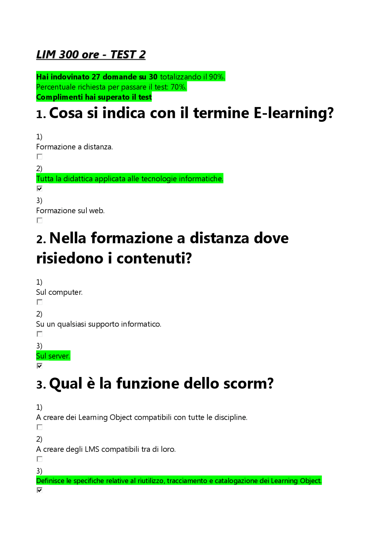 Lim 300 Ore Test 2 Prove Desame Di Elementi Di Informatica Docsity