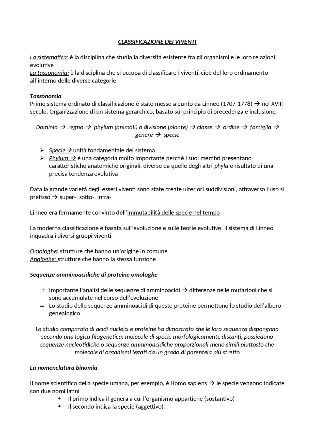 Appunti Di Biologia Classificazione Dei Viventi Docsity