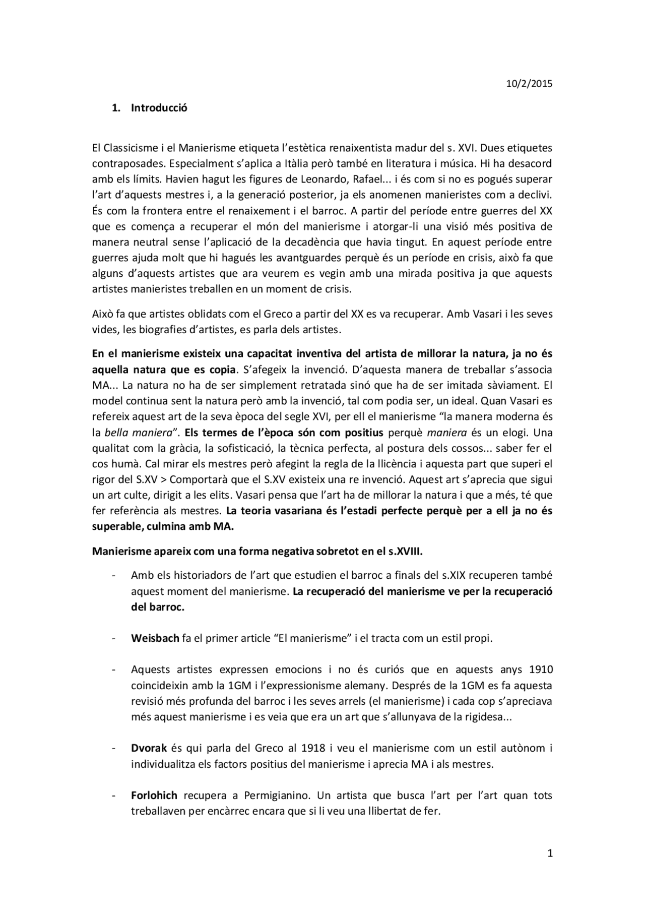 Manierisme Apunts Part 1 Docsity