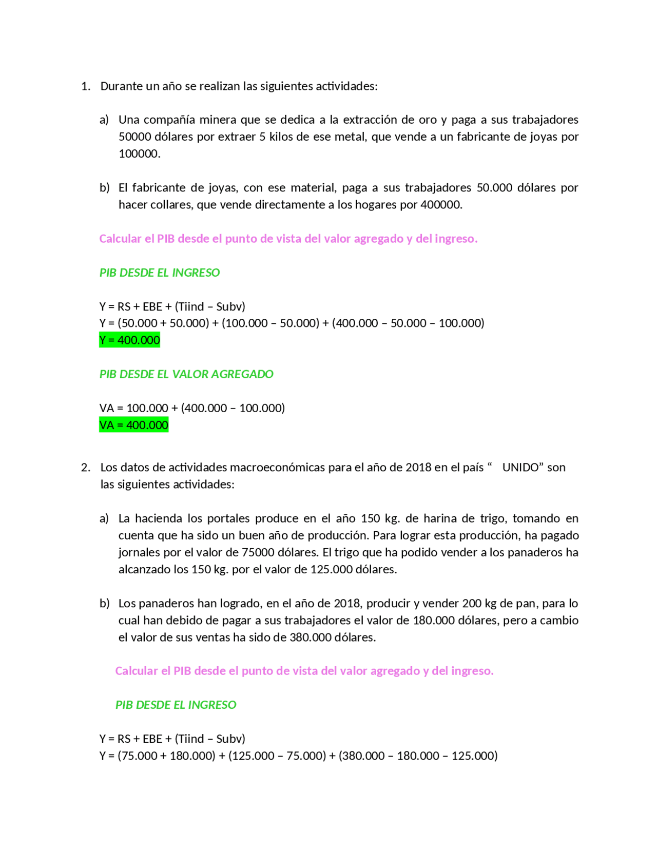Ejercicios Pib Punto Vista Agregado Ejercicios De Macroeconomía Docsity