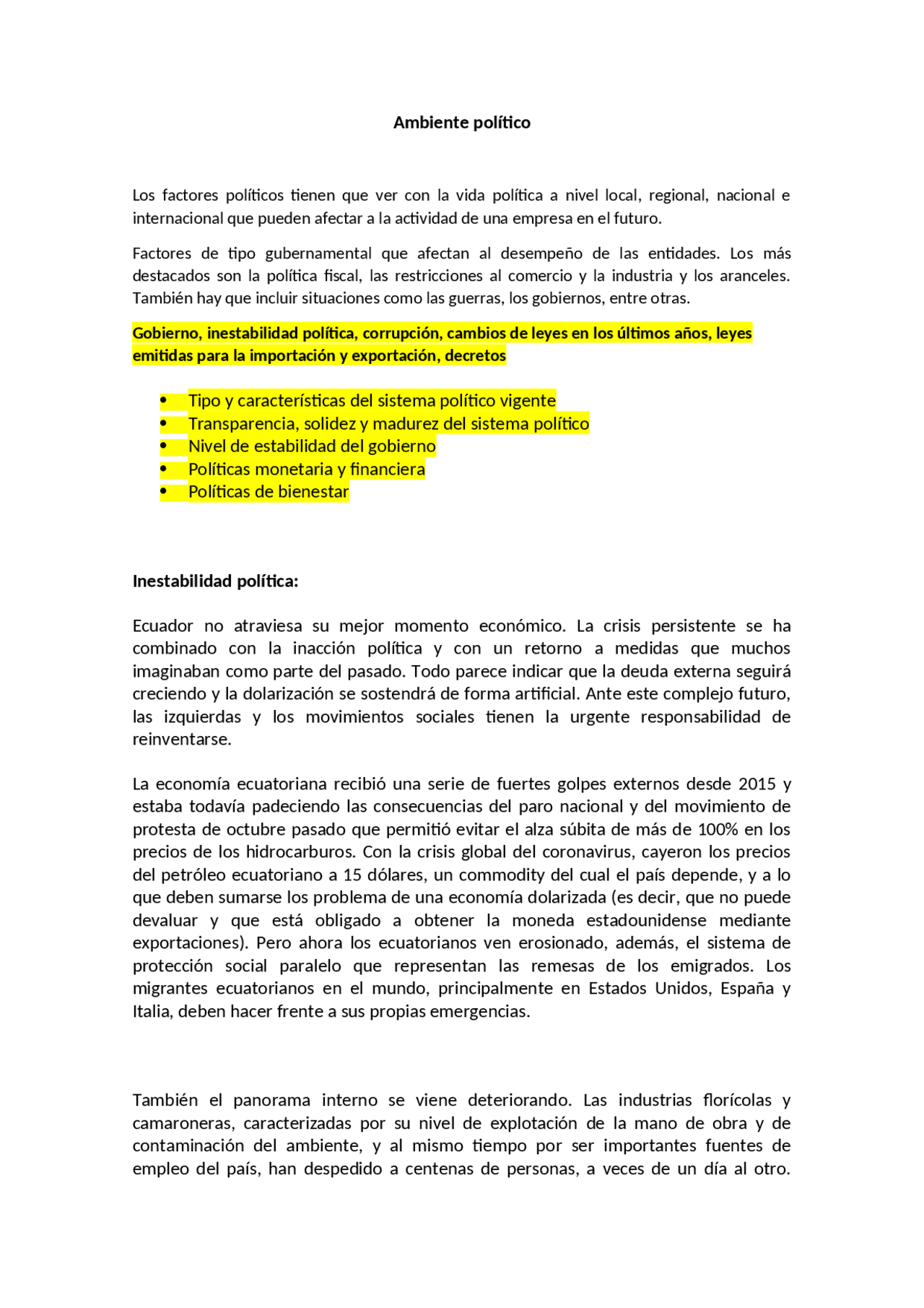 Ambiente politico de una empresa - Docsity