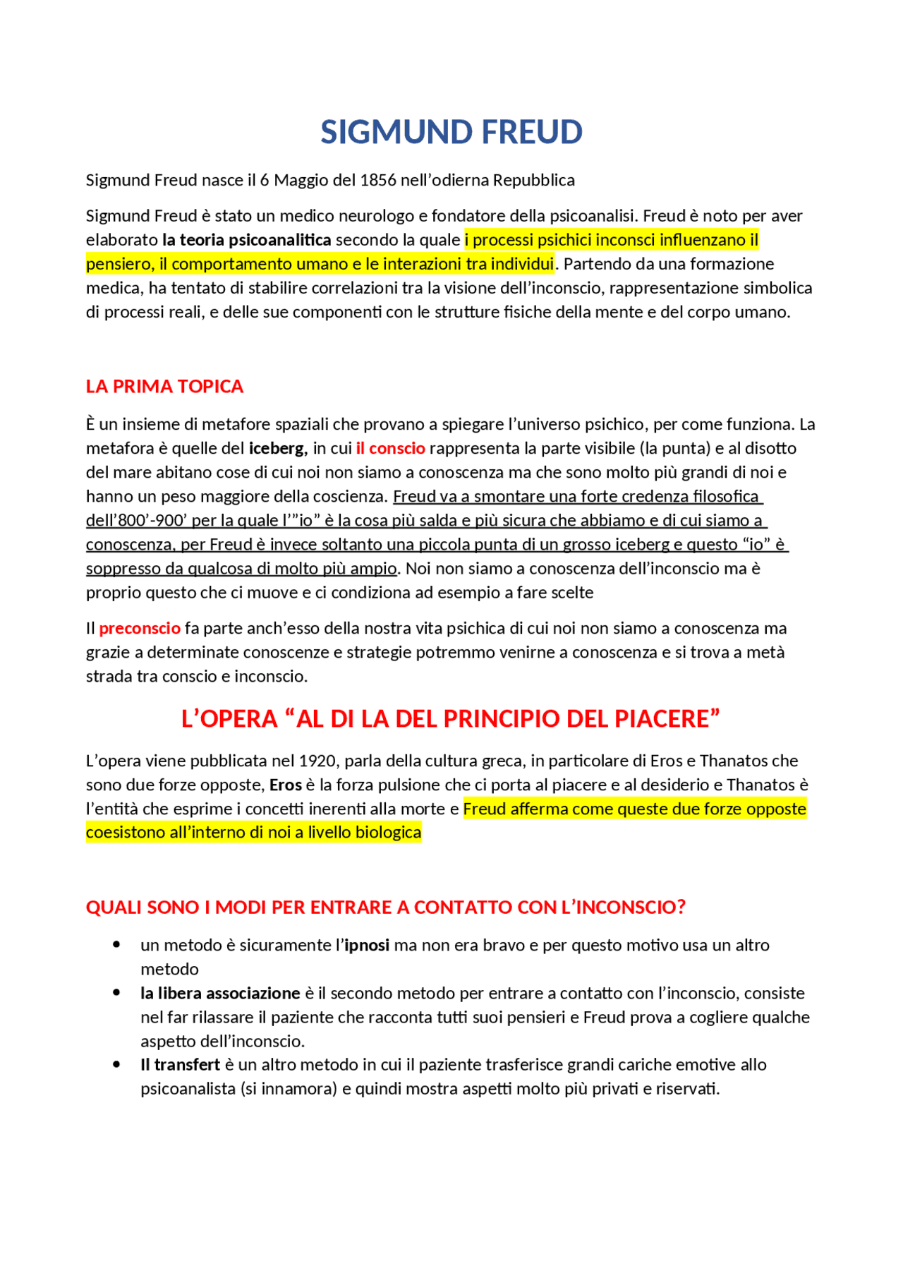 Sigmund Freud Pensiero Docsity