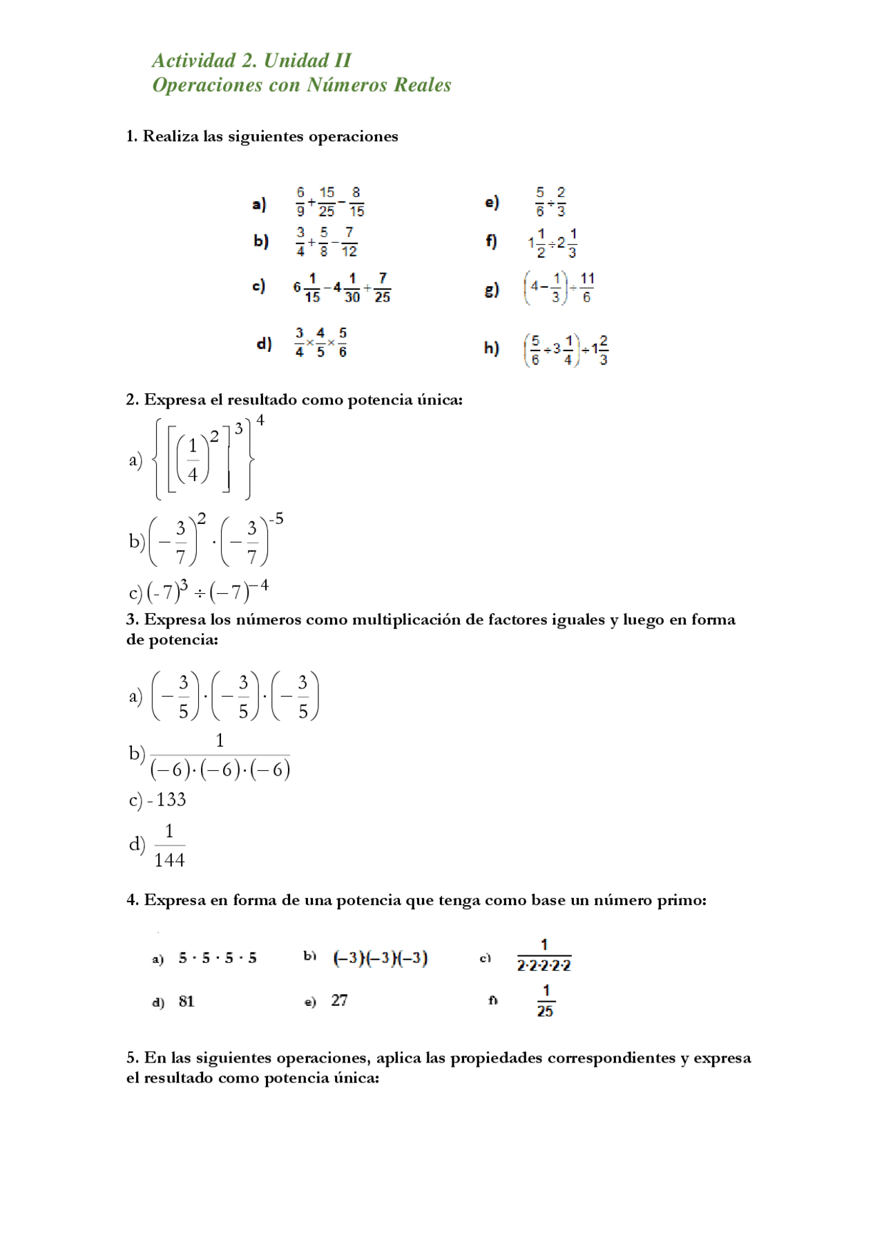 actividad 2 Números Reales Matemática básica | Ejercicios de ...