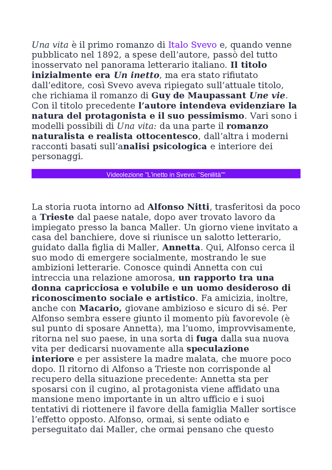 Una vita (Riassunto) - Docsity