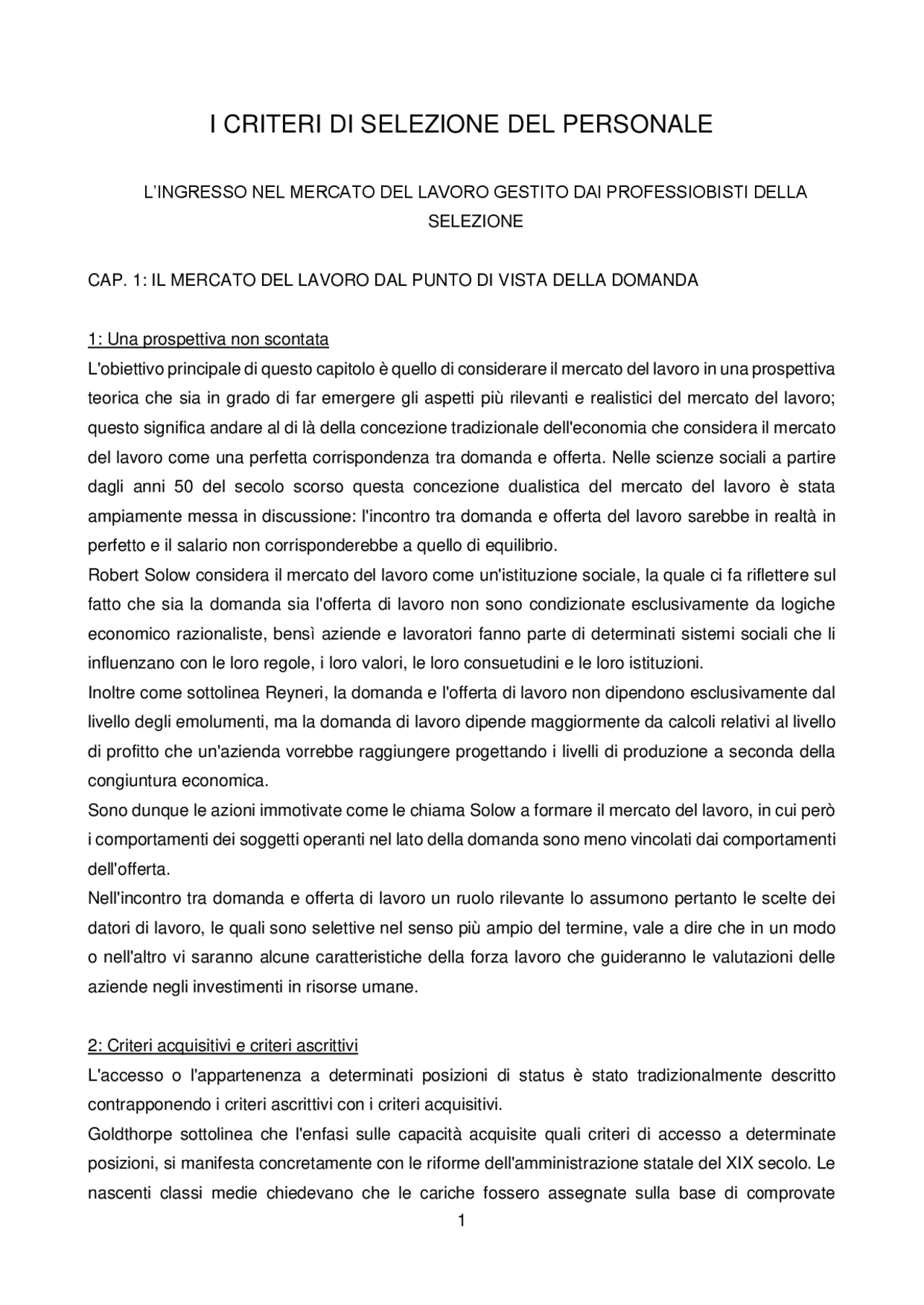 Colombo, I criteri di selezione del personale. - Docsity