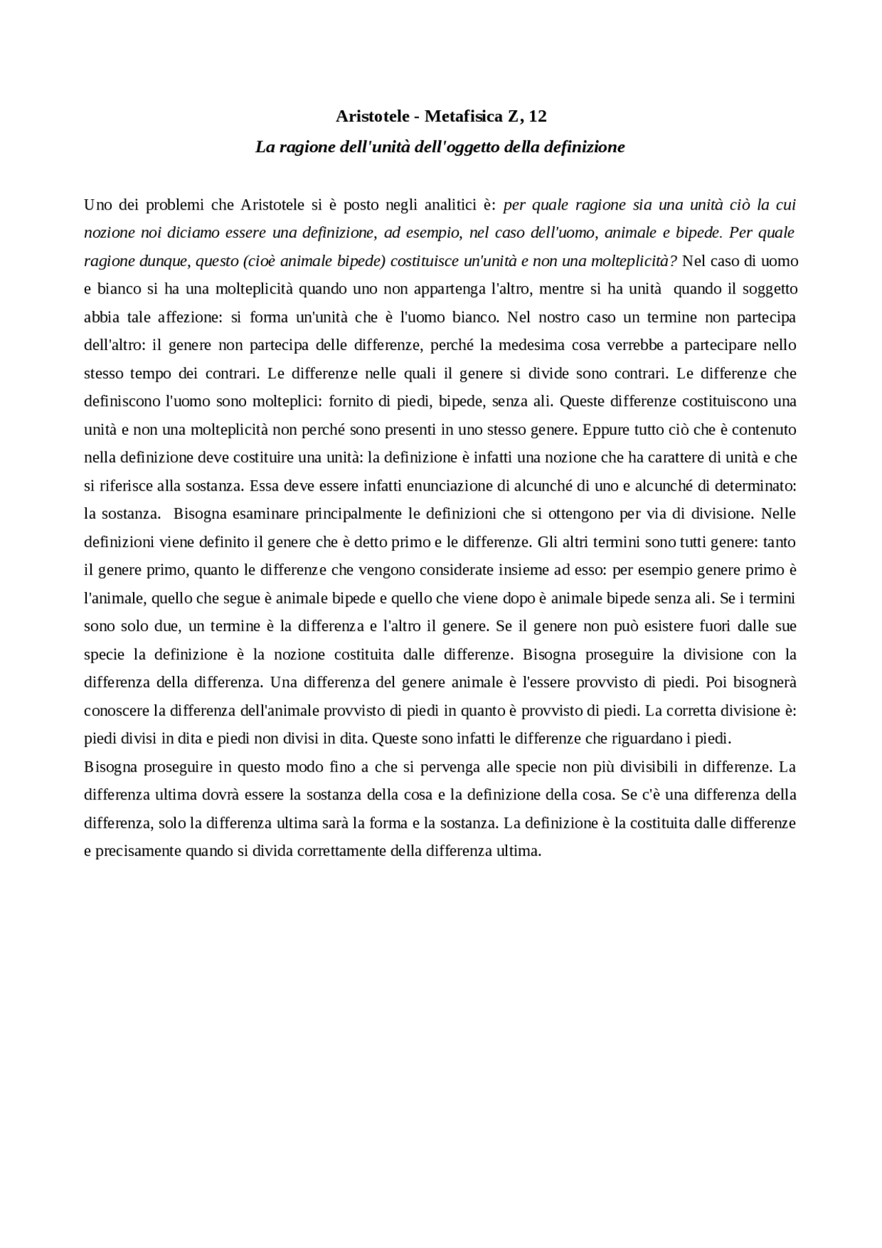 Riassunto Metafisica Z 12 Docsity