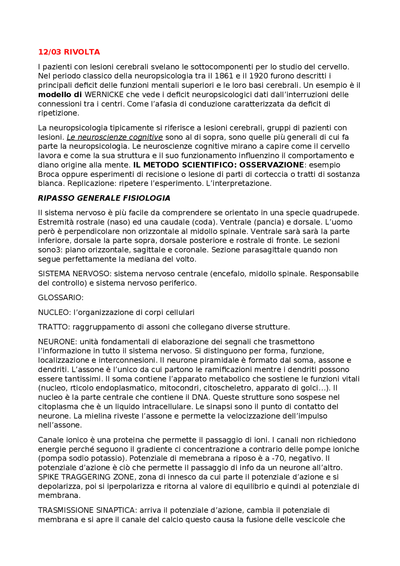 Neuroscienze Cognitive Docsity
