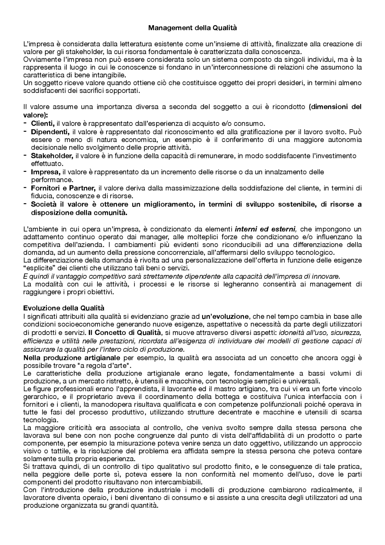 Management Della Qualità Docsity