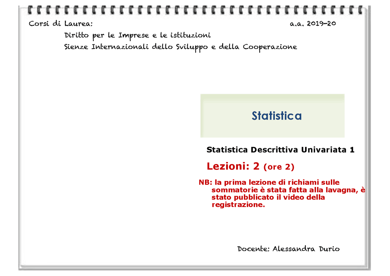 Statistica Descrittiva Univariata - Docsity