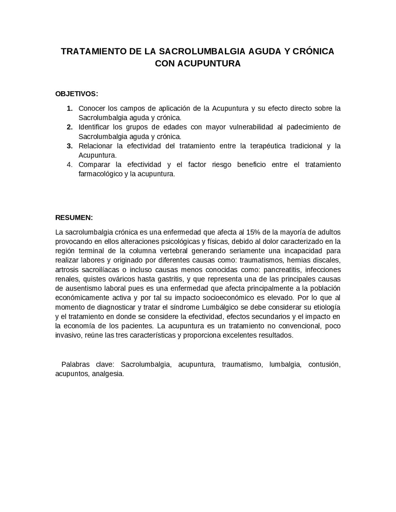 TRATAMIENTO DE LA SACROLUMBALGIA CON ACUPUNTURA - Docsity
