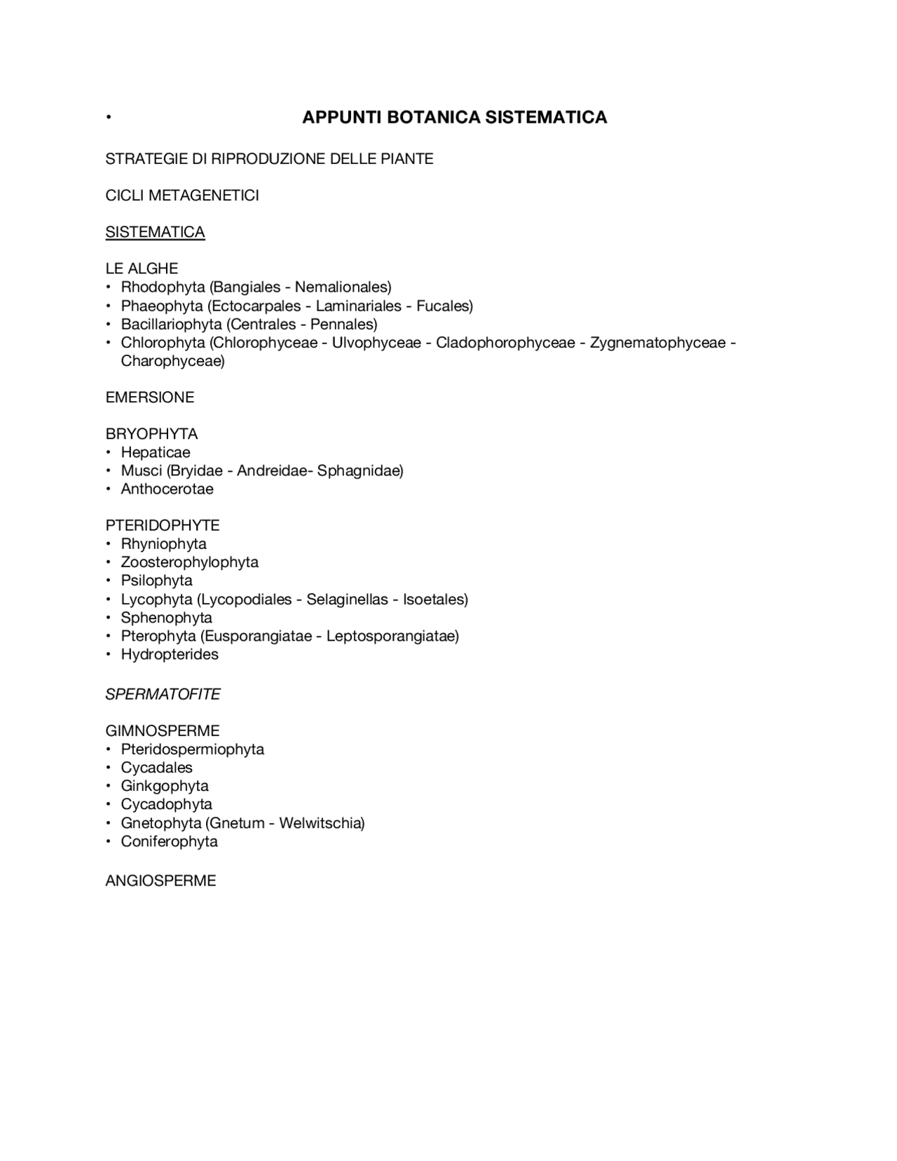 Appunti Botanica Sistematica Docsity