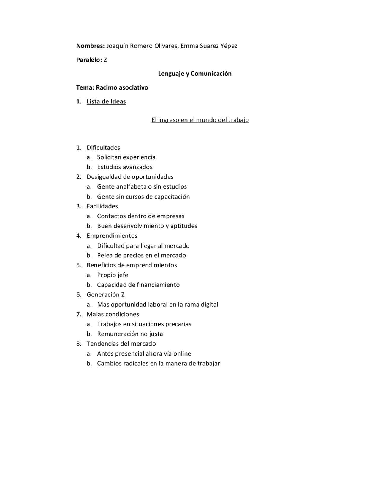 RACIMO DE IDEAS PARA LENGUAJE Y BLA Y BLA - Docsity