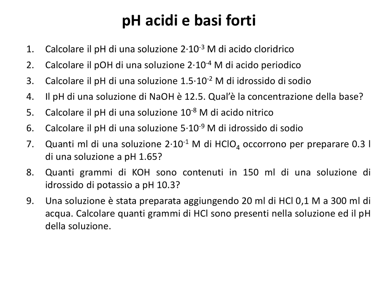 Esercizi Su Acidi E Basi Docsity