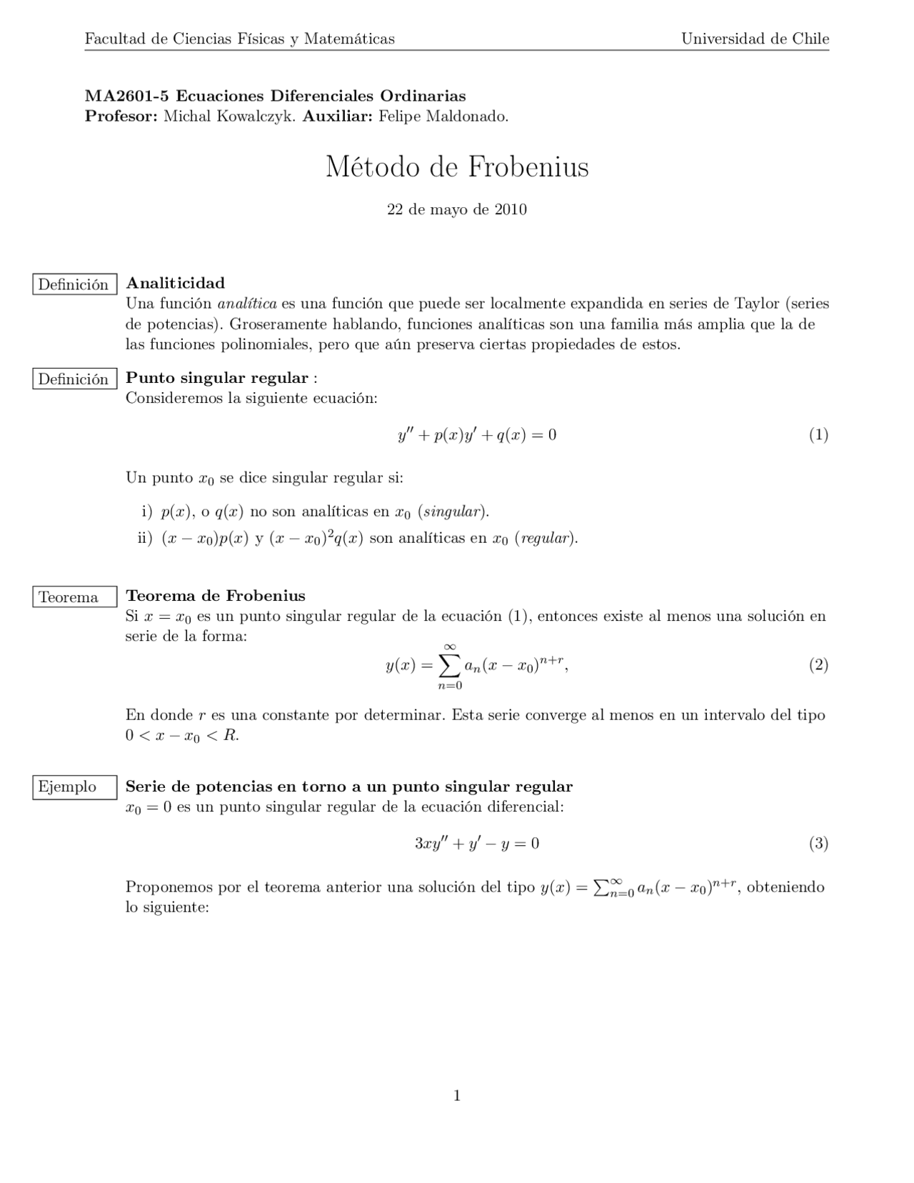 Metodo de Frobenius - Docsity