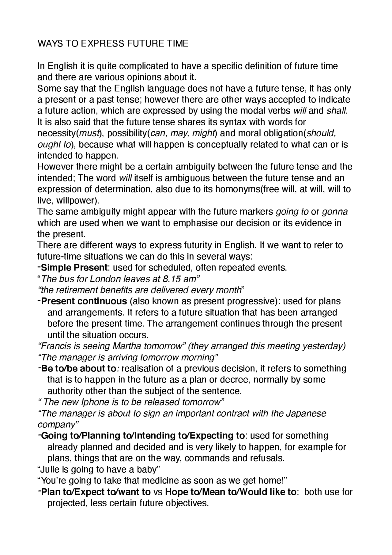 WAYS TO EXPRESS FUTURE TIME IN ENGLISH - Docsity