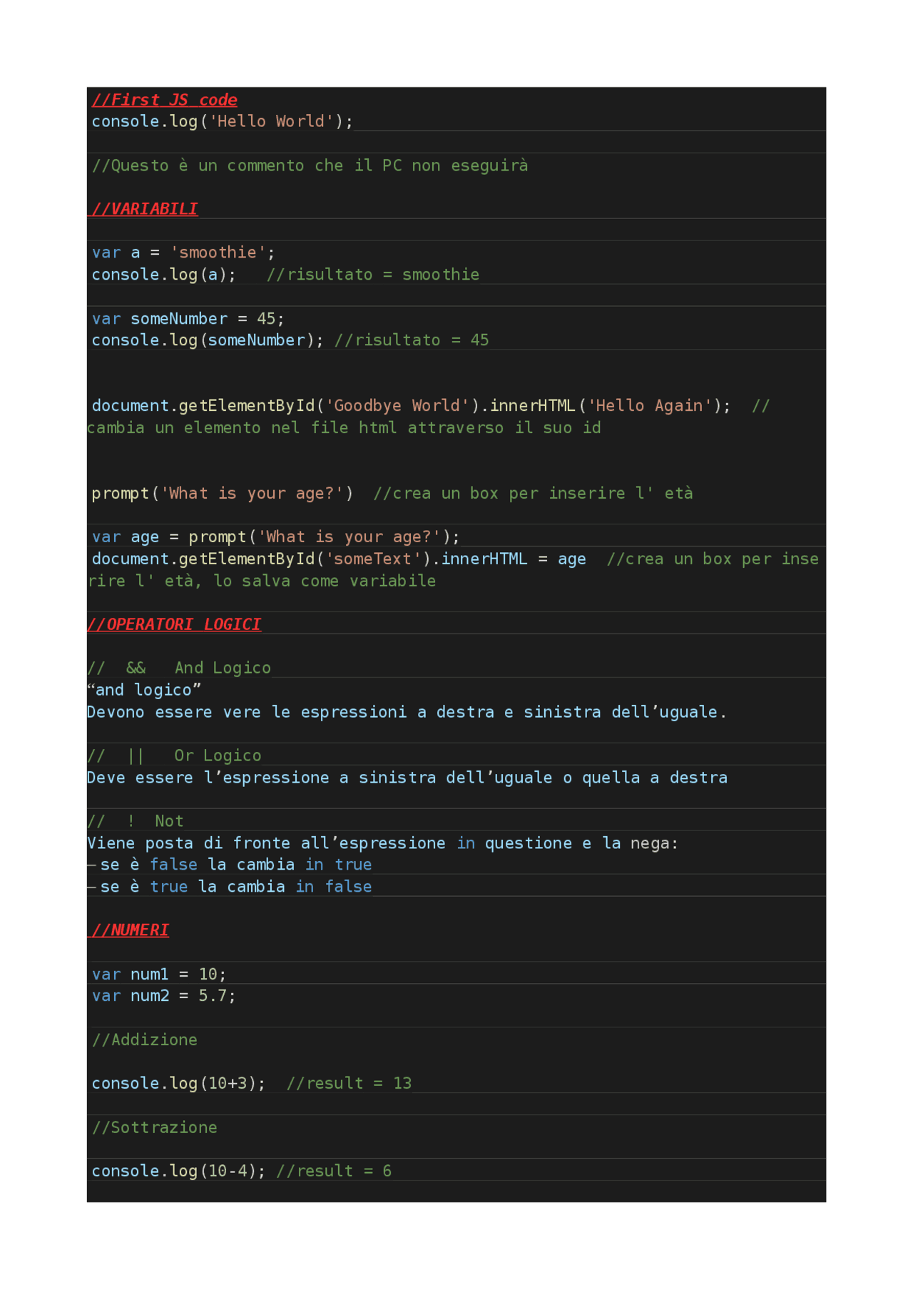 Javascript Basi Della Programmazione Appunti Di Elementi Di