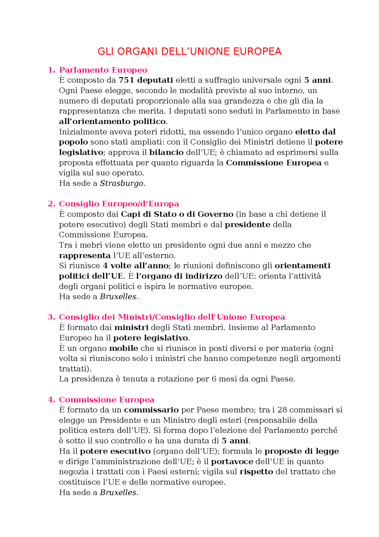 Gli organi dell'Unione Europea - Docsity