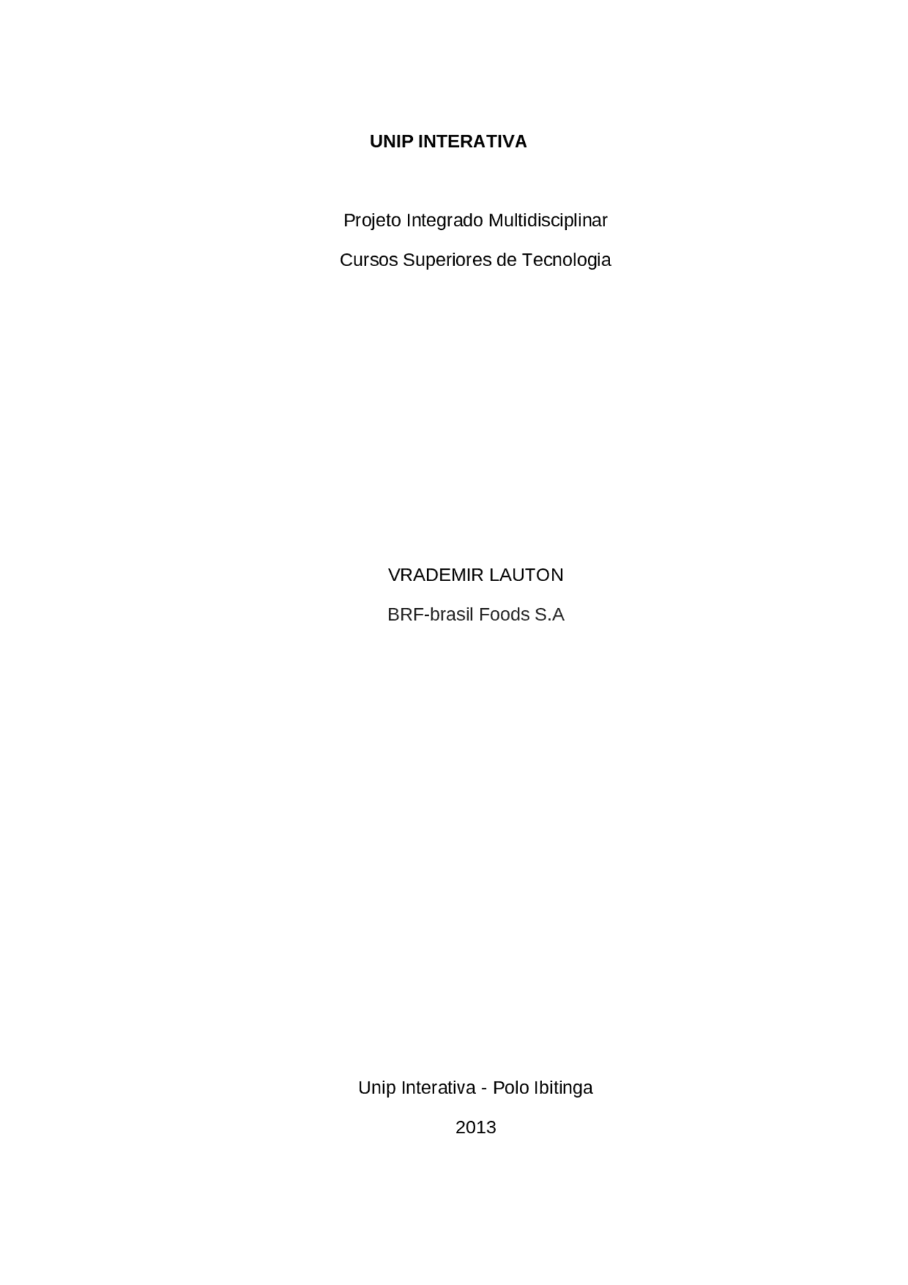 Projeto Integrado Multidisciplinar Iii Unip Docsity