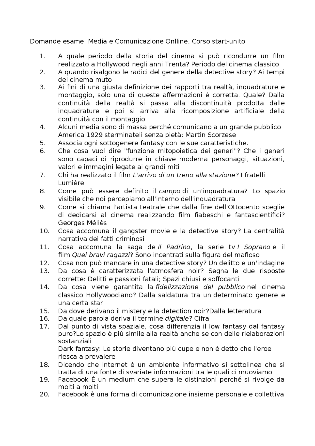Esame Media E Comunicazione Prove Desame Di Storia Dei Media Docsity