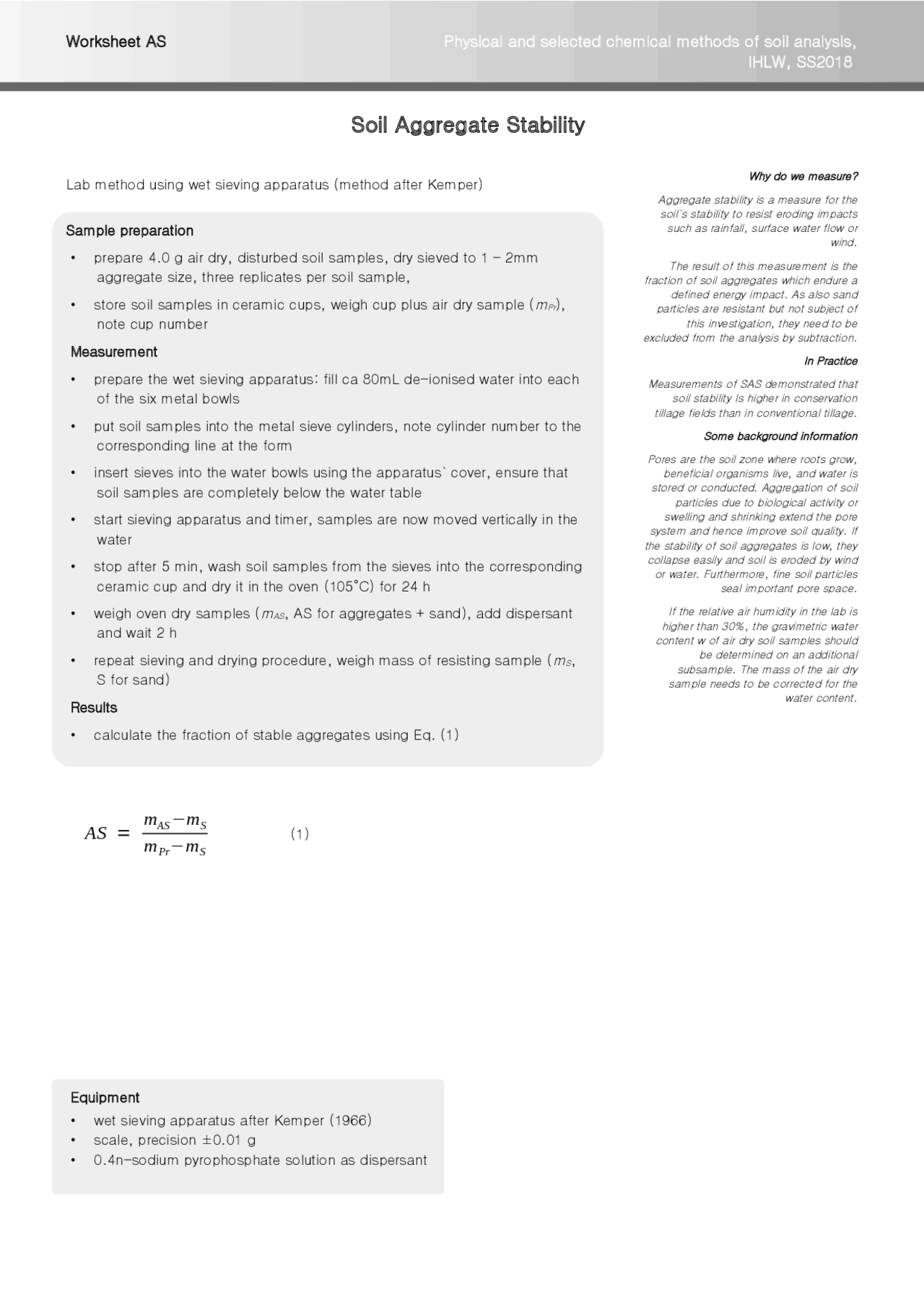 Soil Aggregate Stability - Docsity