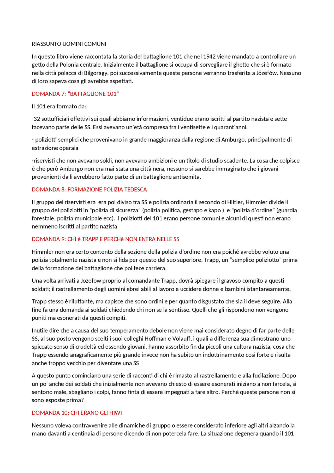 Riassunto Uomini Comuni Docsity
