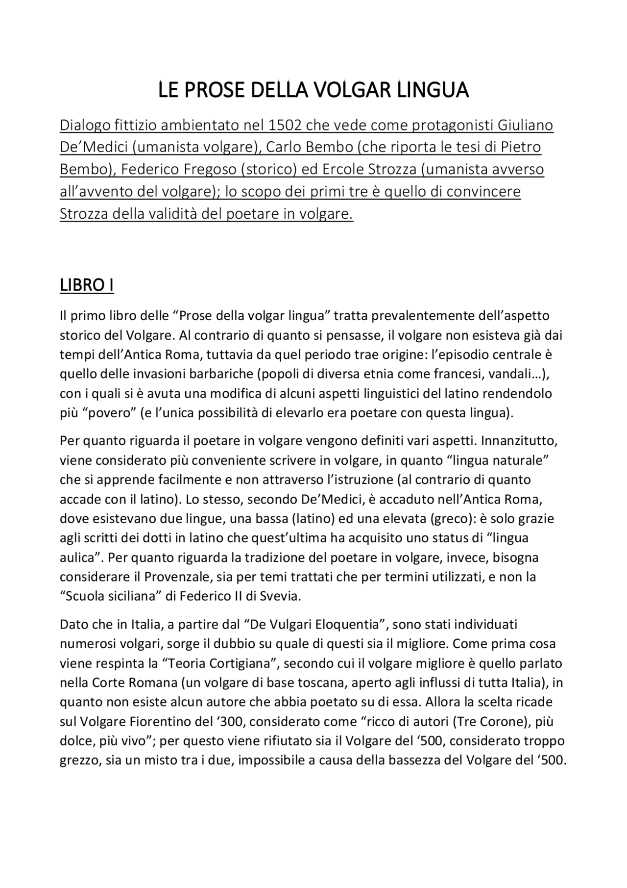 Riassunto "Le prose della volgar lingua" di Pietro Bembo | Sintesi del ...