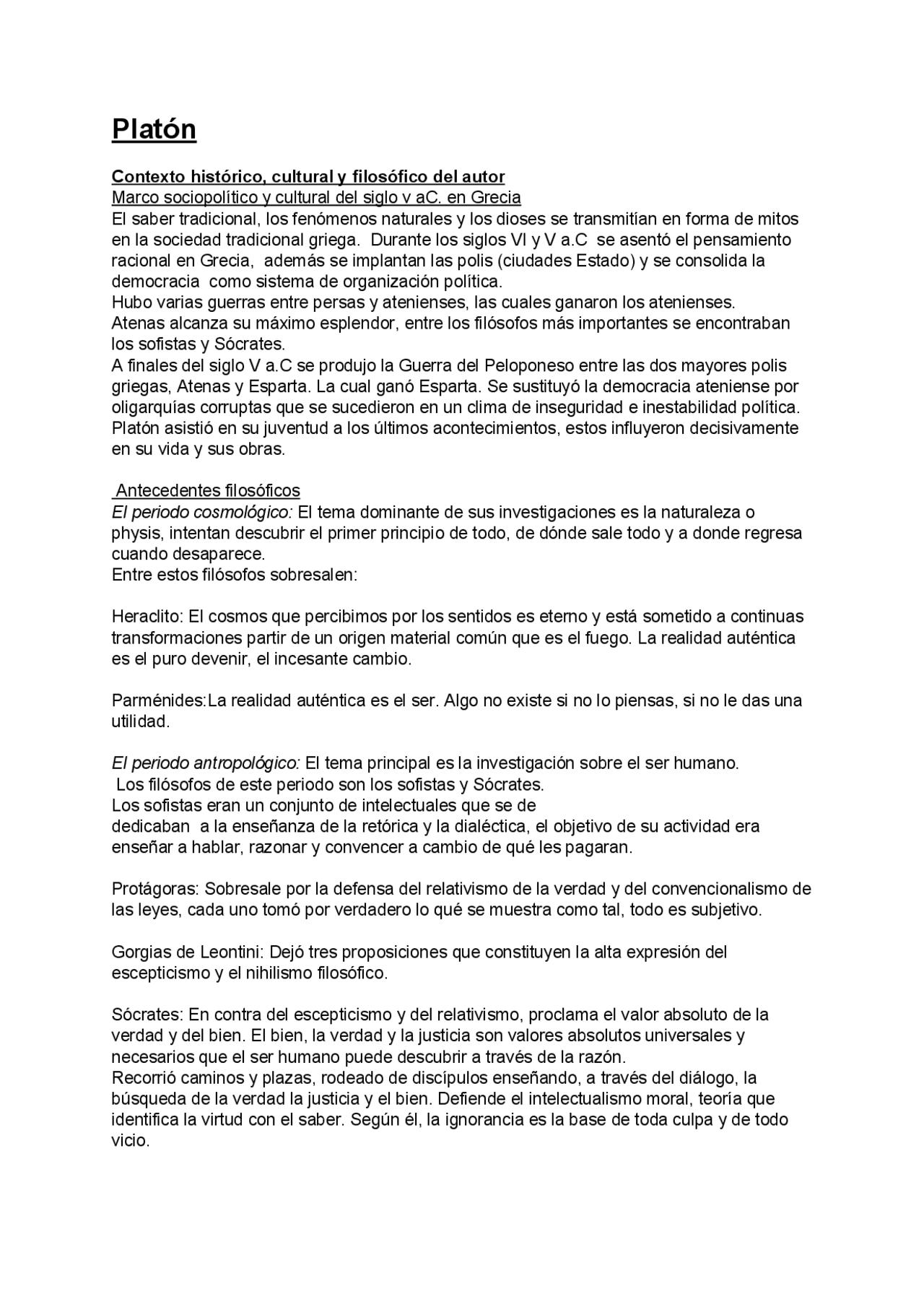 Apuntes De Platón 2ºbachillerato Docsity
