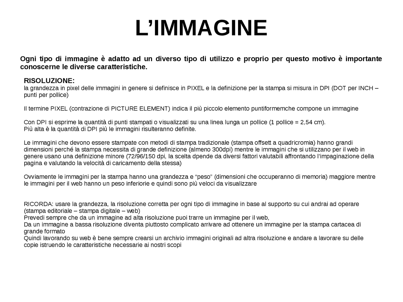 Immagini i formati raster e vettoriali appunti da approfondire - Docsity