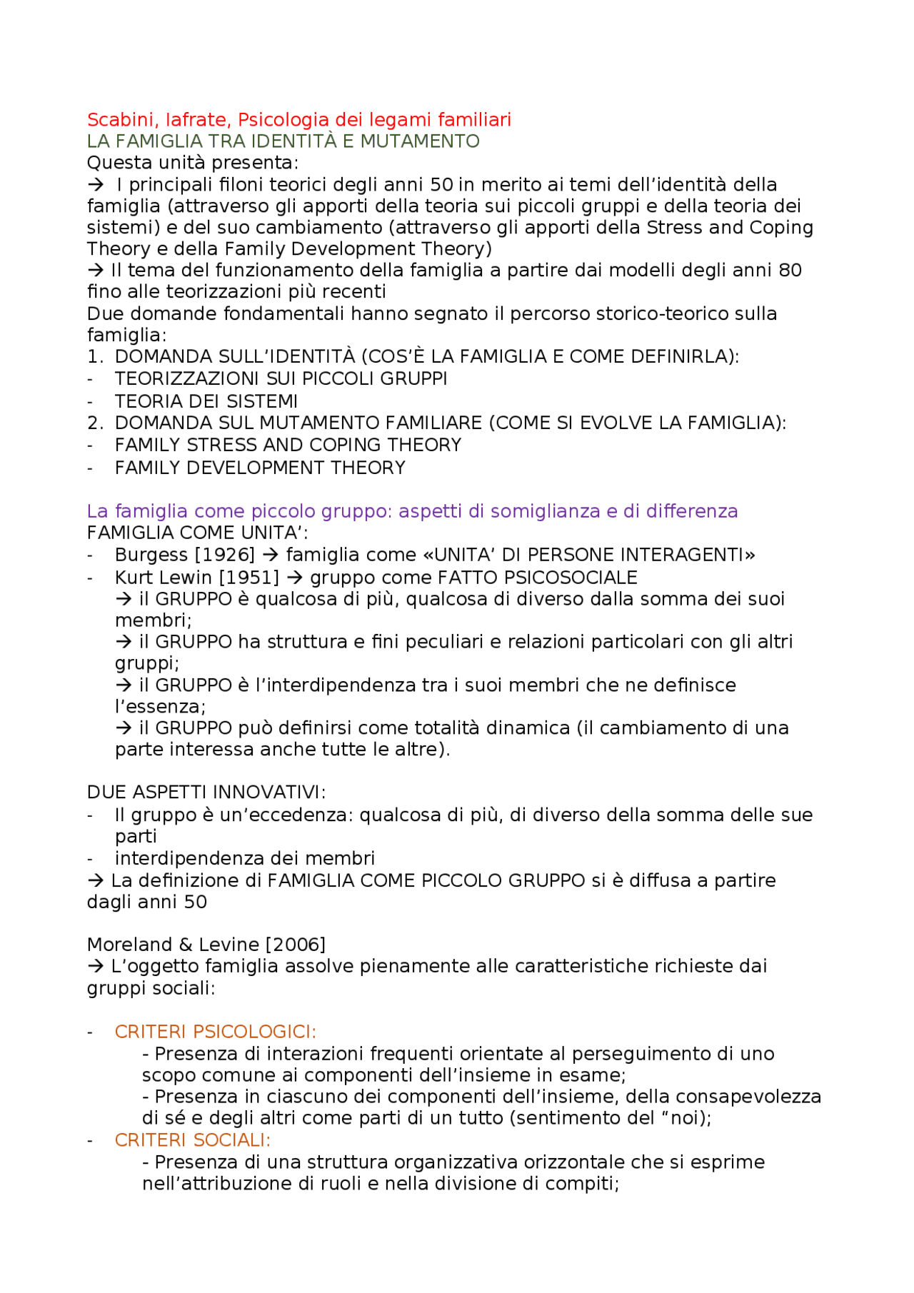Scabini, Iafrate, Psicologia dei legami familiari - Docsity