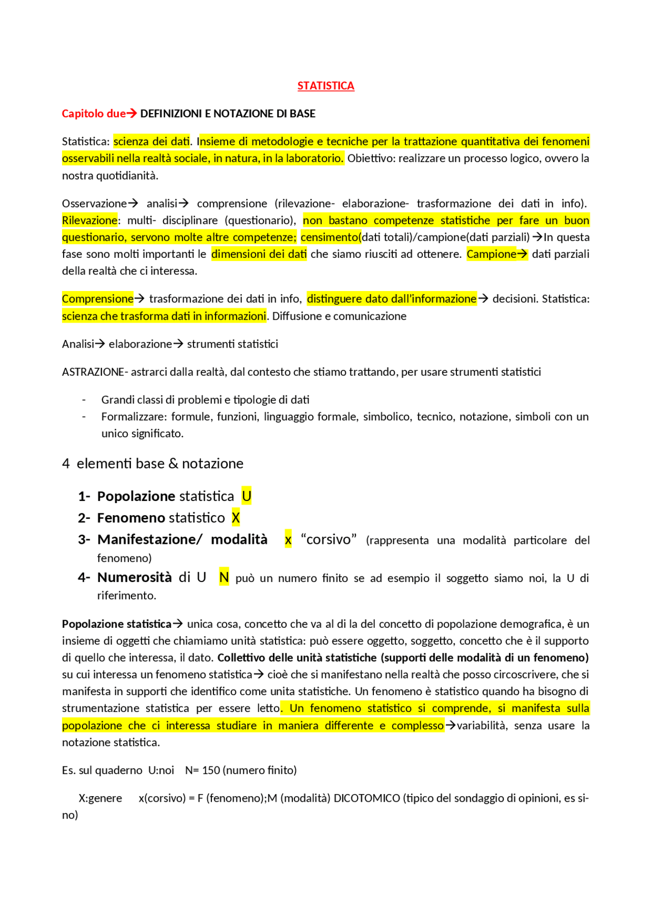 STATISTICA. Definizione ed elementi di base. - Docsity