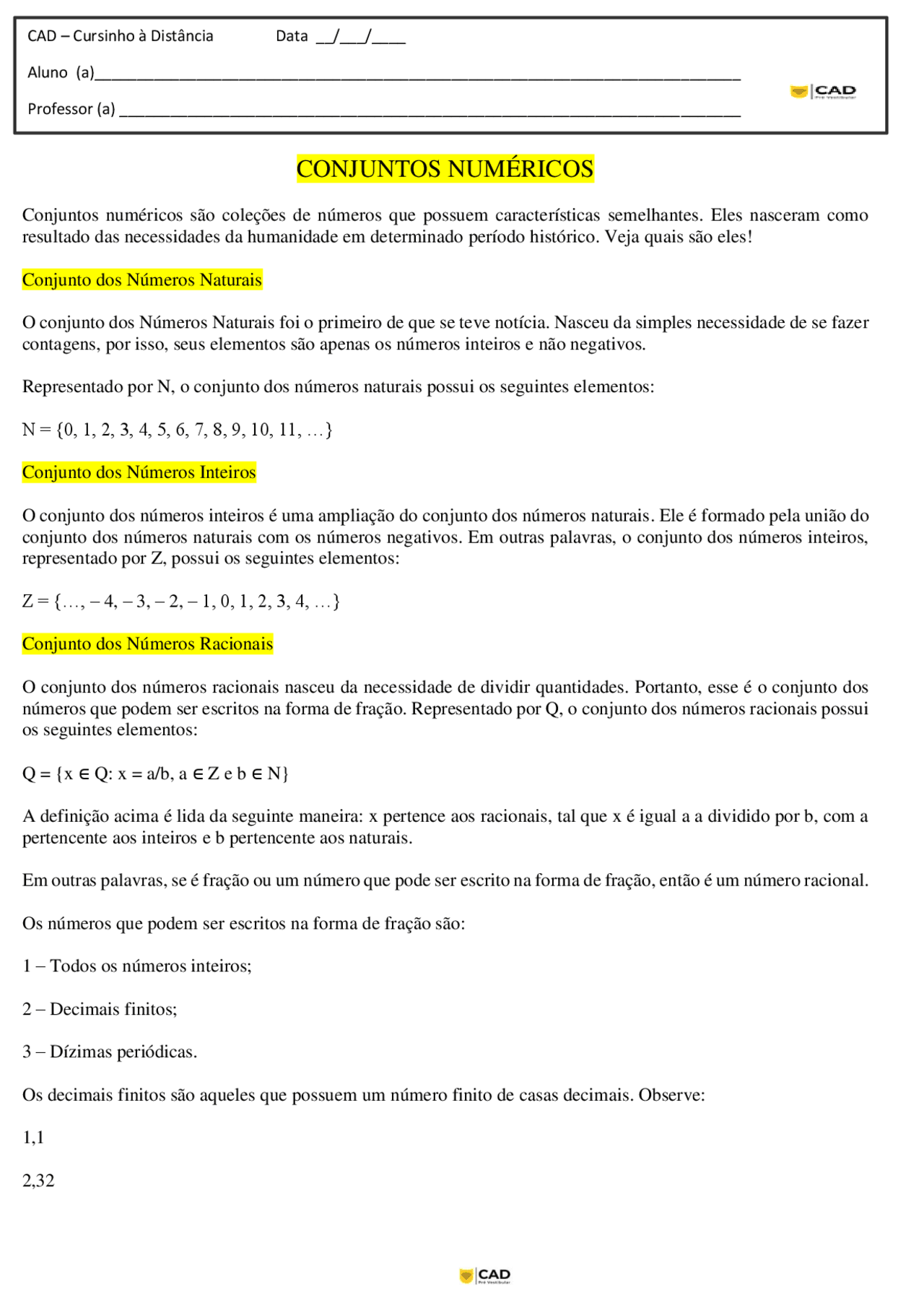 CONJUNTOS NUMERICOS,MMC - Docsity