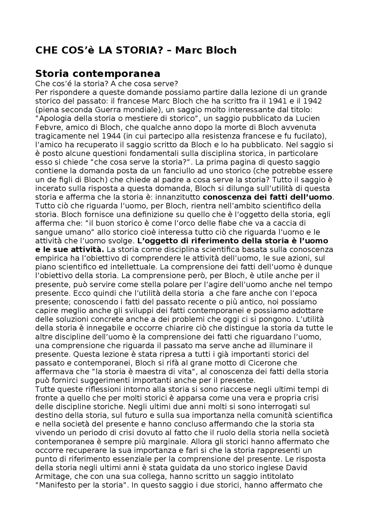 Che cos'è la storia? - Docsity